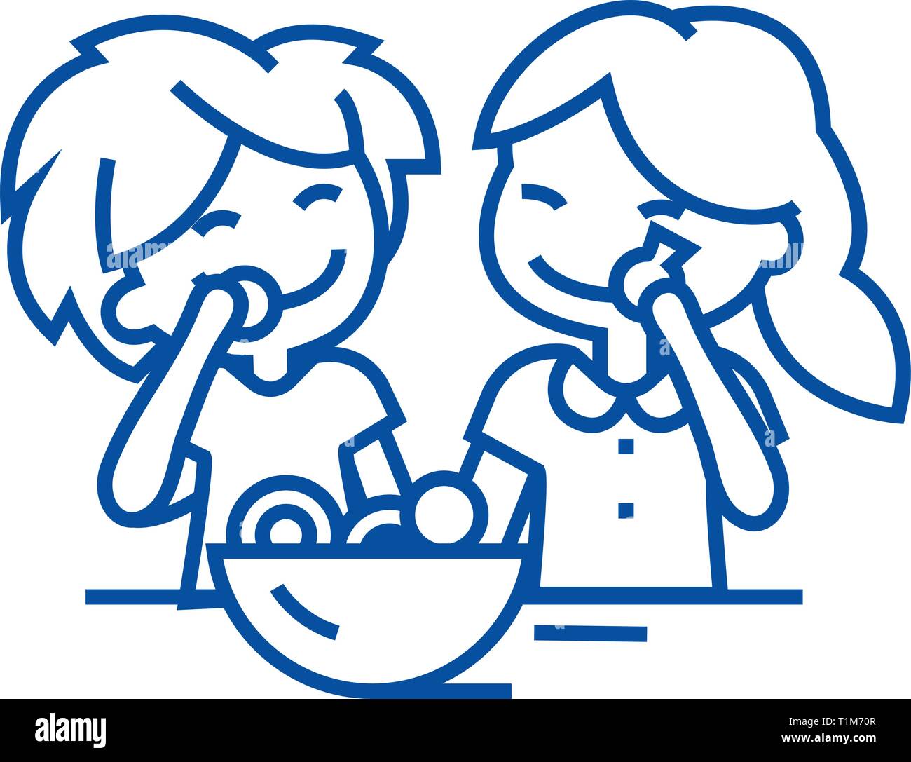 Kids eating candy line icon concept. Kids eating candy flat vector ...