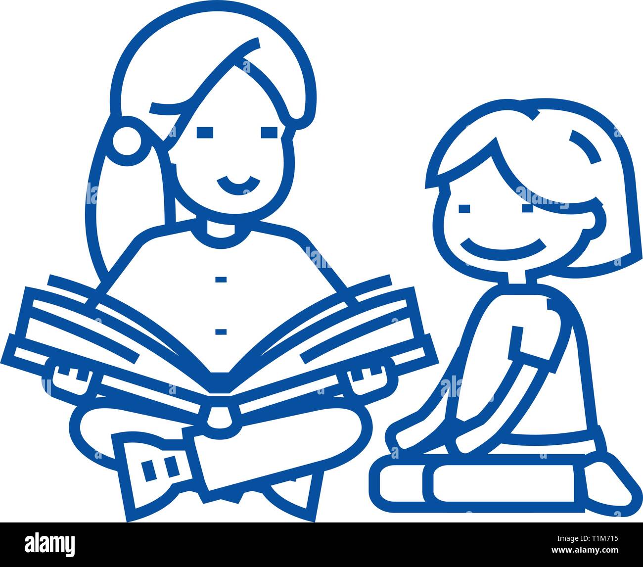 Kindergarten teacher,woman reading line icon concept. Kindergarten ...