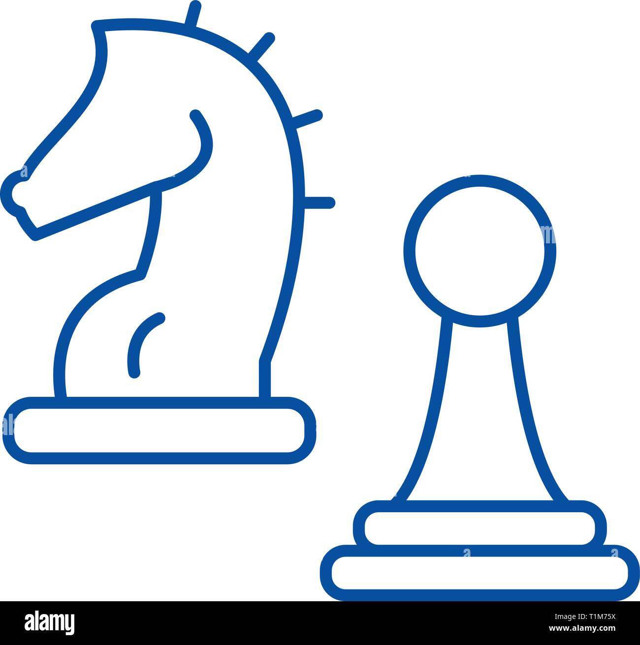 Knight and pawn line icon concept. Knight and pawn flat vector symbol ...