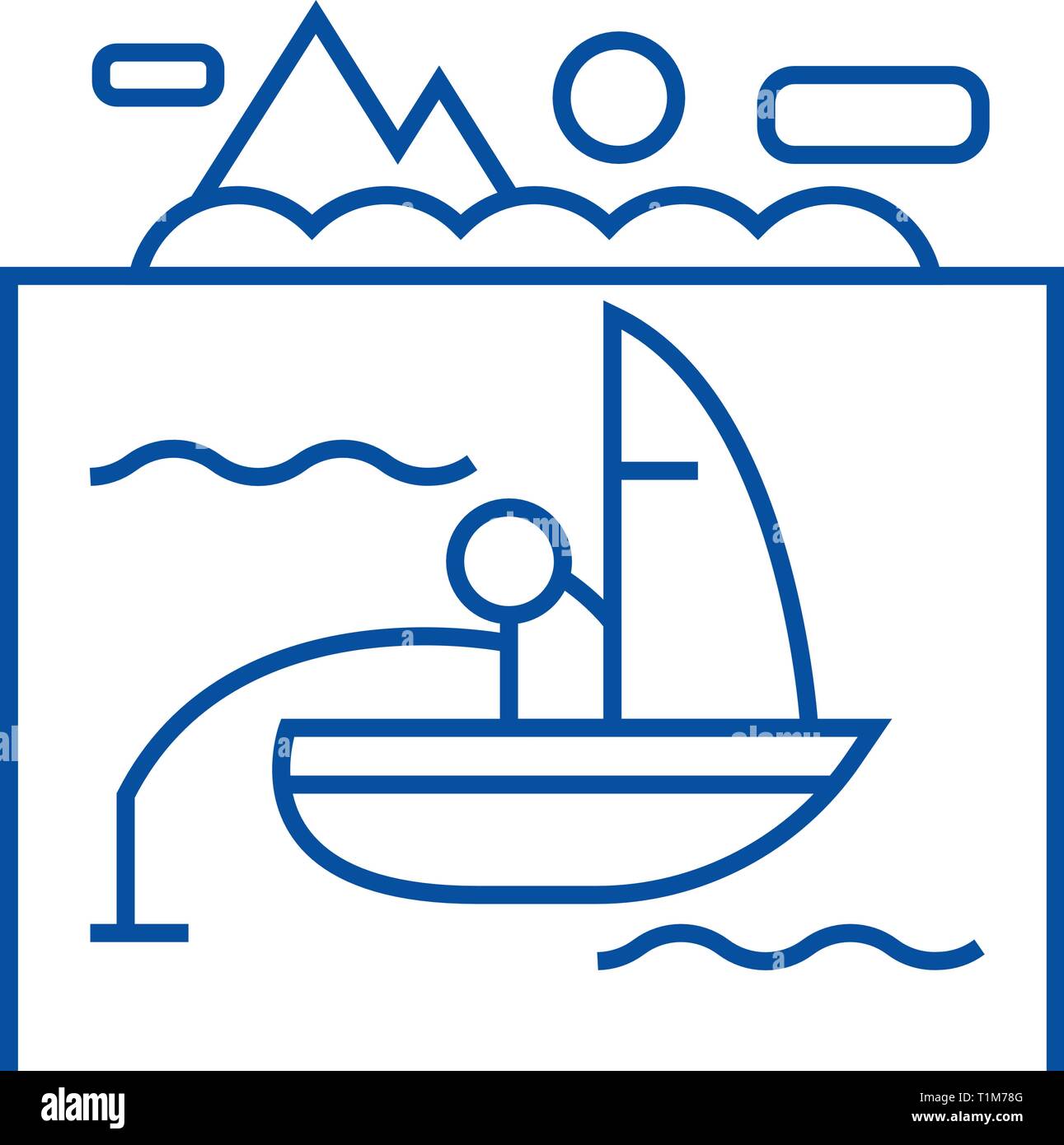 Lake, fishing on boat line icon concept. Lake, fishing on boat flat ...