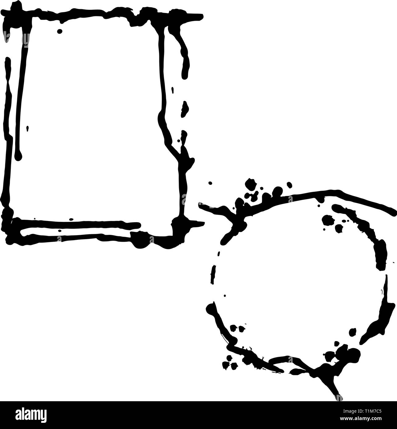 Vector Dry brush frames. Hand drawn artistic frames. Black and white ...