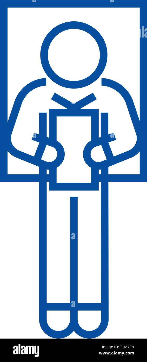 Laying man reading book line icon concept. Laying man reading book flat ...