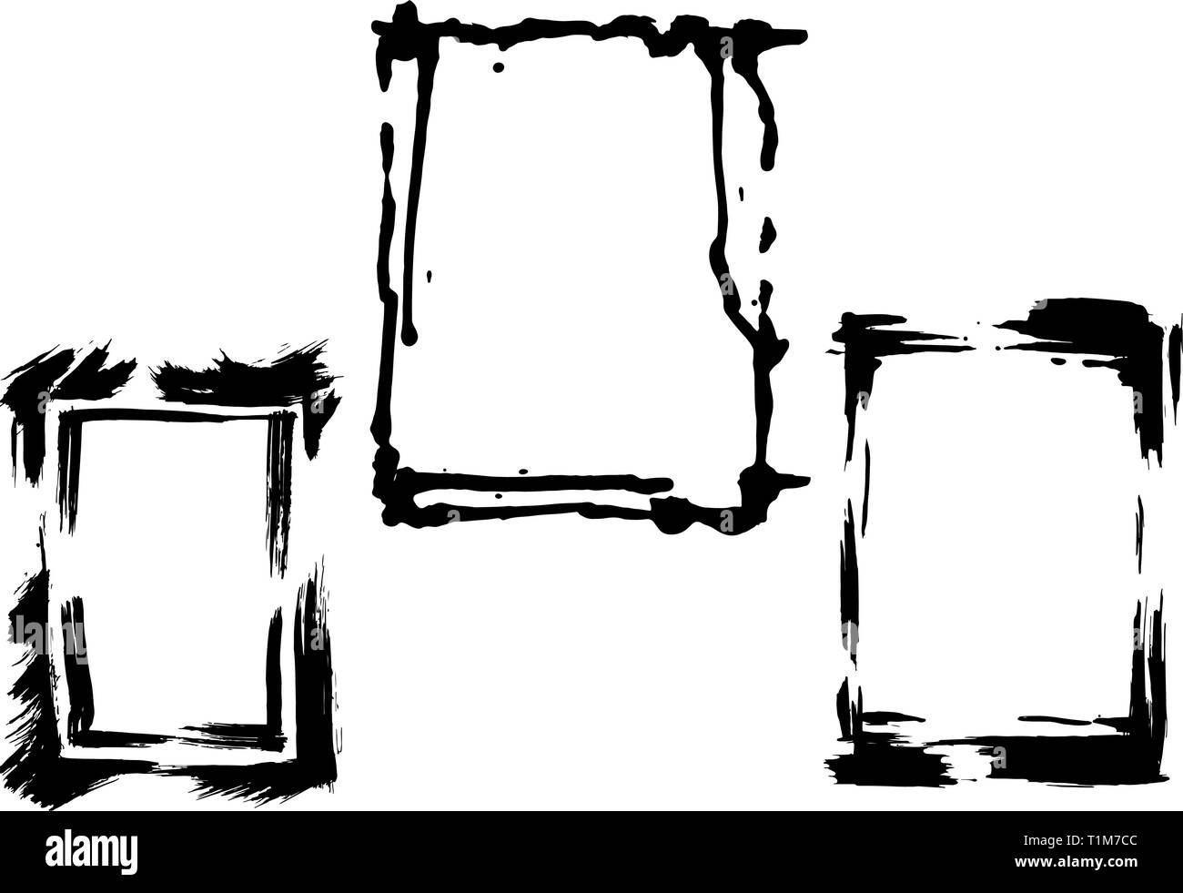 Vector Dry brush frames. Hand drawn artistic frames. Black and white ...