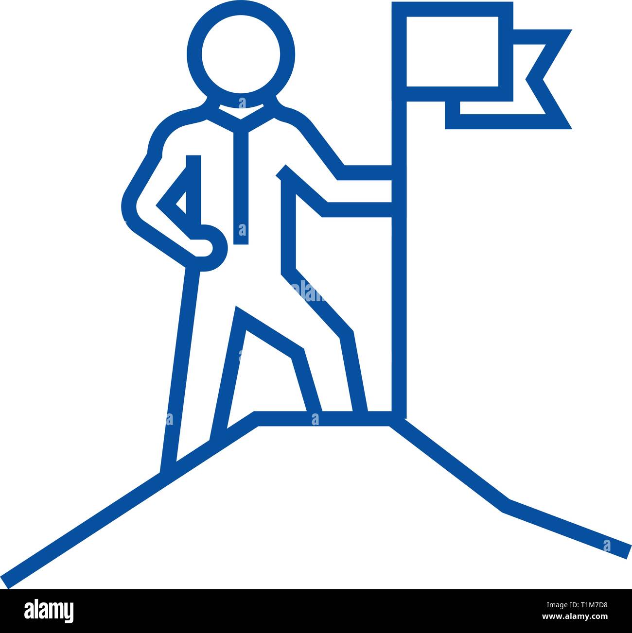 Leadership,man with flag on mount line icon concept. Leadership,man ...