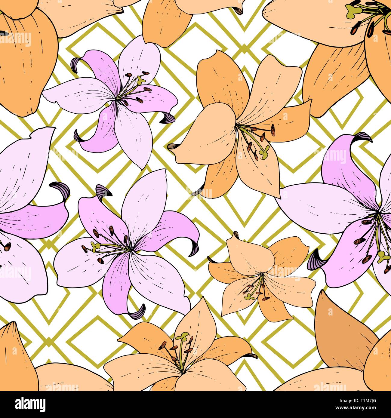 Vector Lily floral botanical flower. Engraved ink art. Seamless ...