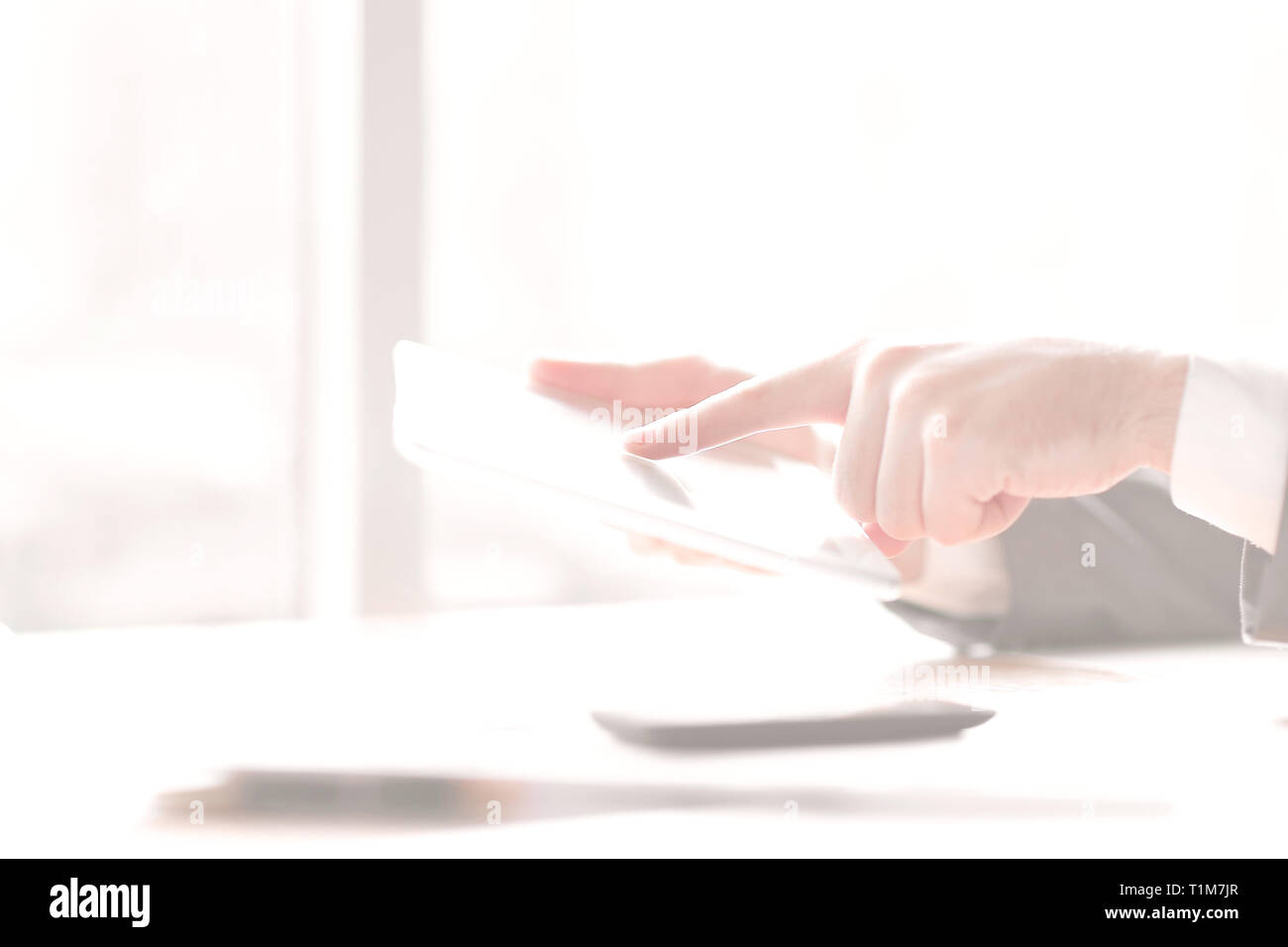 close up.businessman tapping the screen of the digital tablet Stock ...