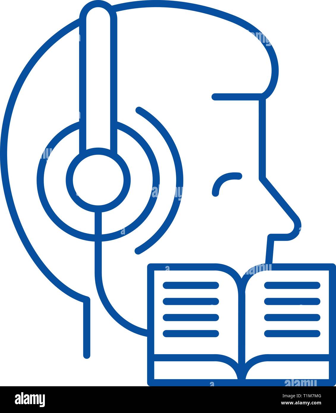 Listening to music and reading line icon concept. Listening to music ...