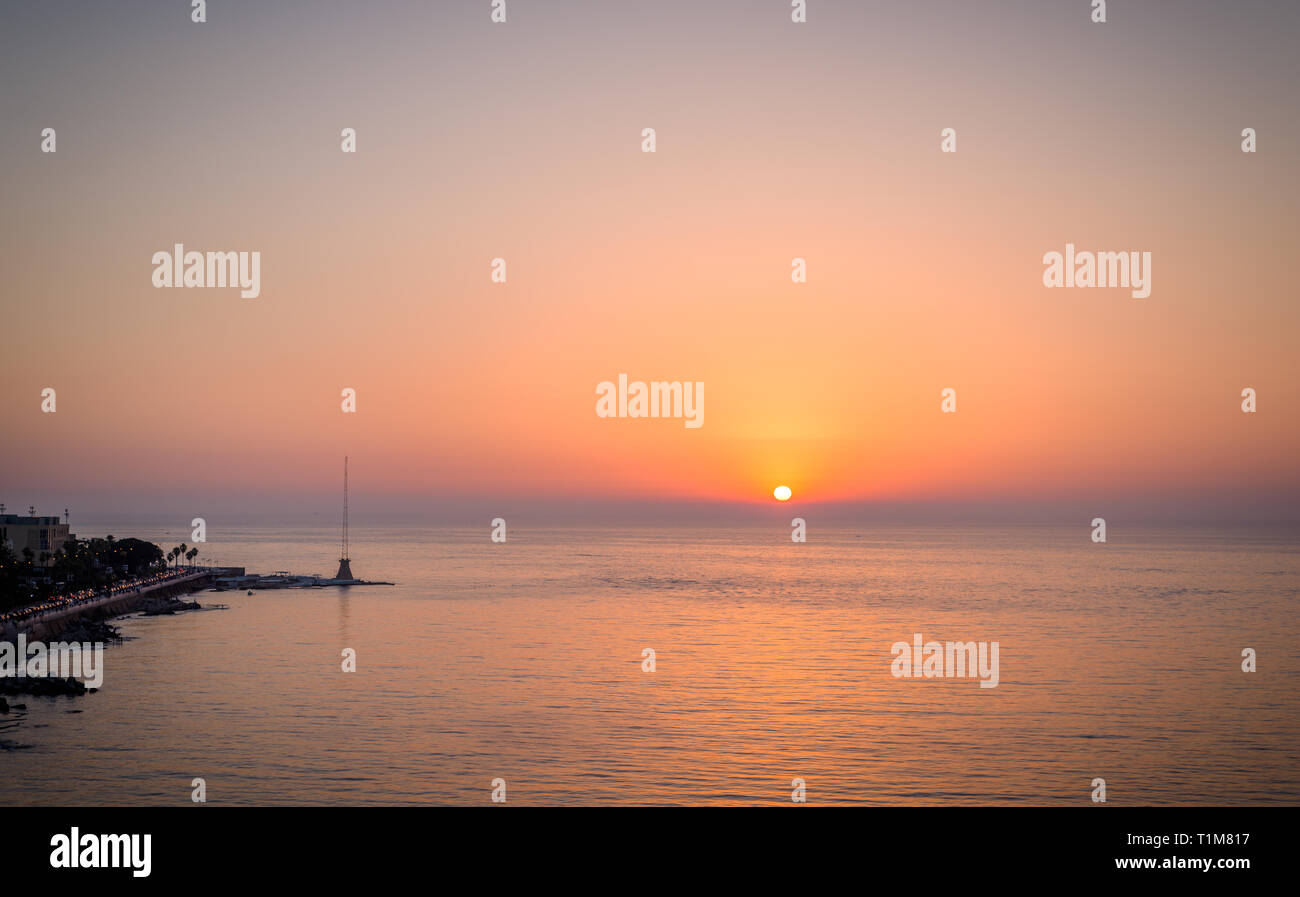 Sunset over Beirut sea front and the Mediterranean sea, Lebanon Stock ...