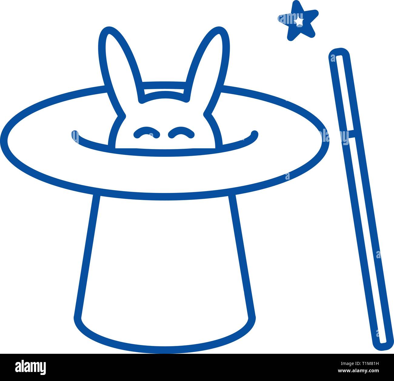 Magician with rabbit,magic hat, wand trick line icon concept. Magician ...