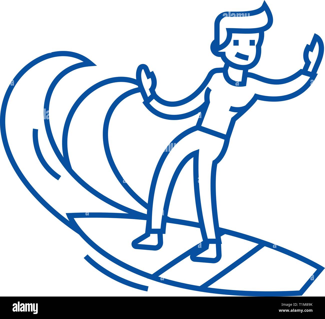 Man surfing line icon concept. Man surfing flat vector symbol, sign ...