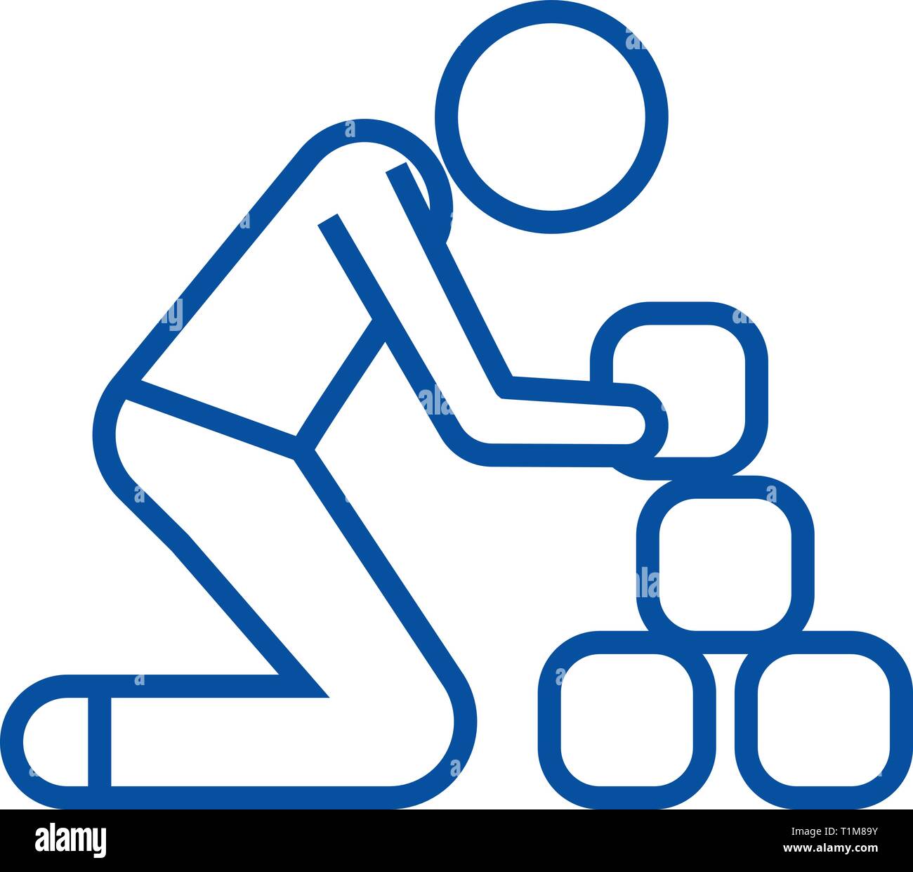 Man taking bricks line icon concept. Man taking bricks flat vector ...