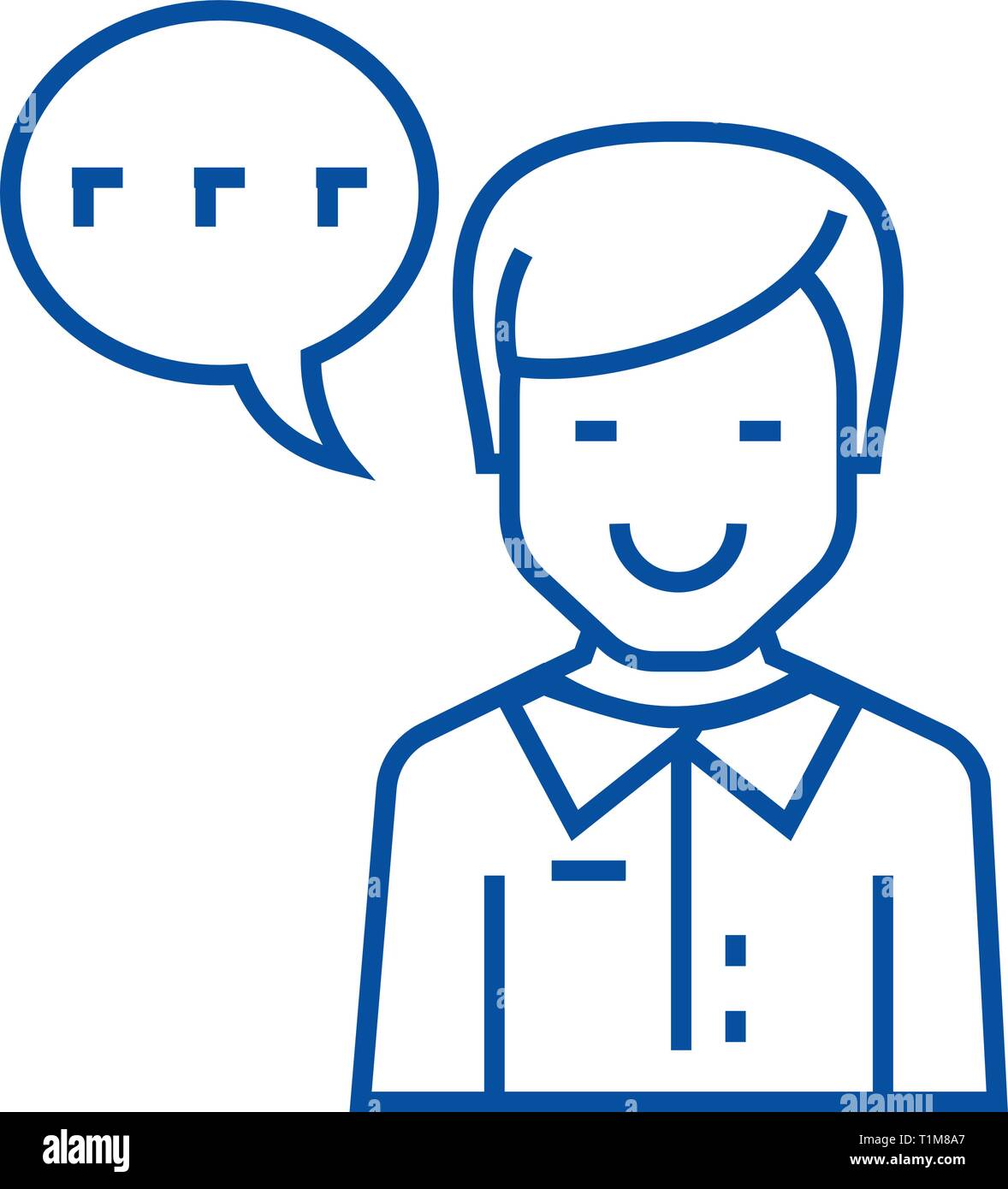 Man talking line icon concept. Man talking flat vector symbol, sign ...