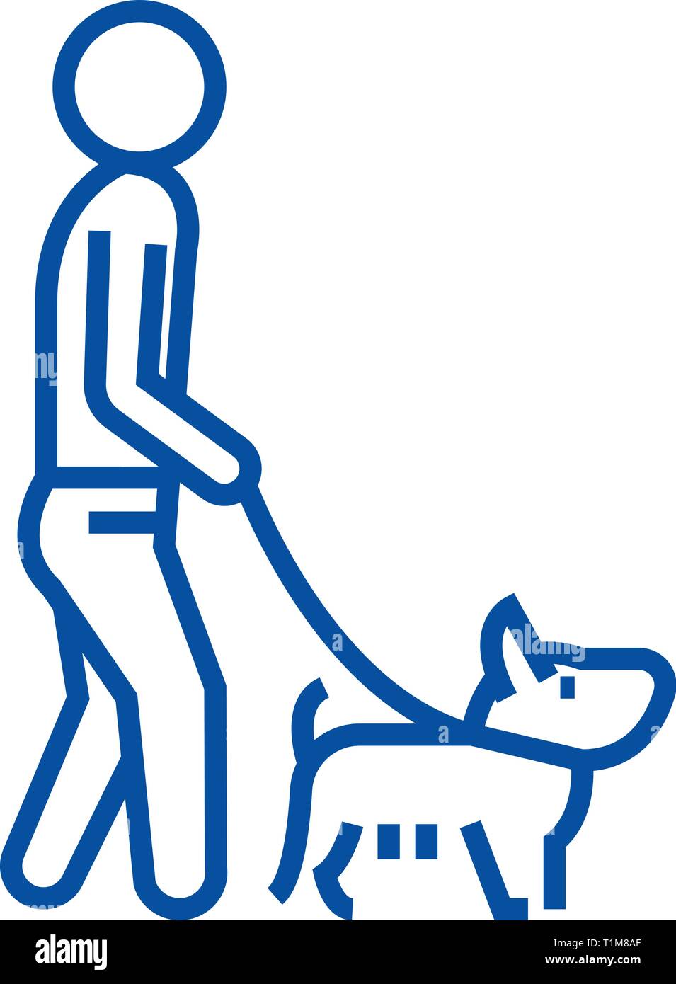 Man walking dog line icon concept. Man walking dog flat vector symbol ...