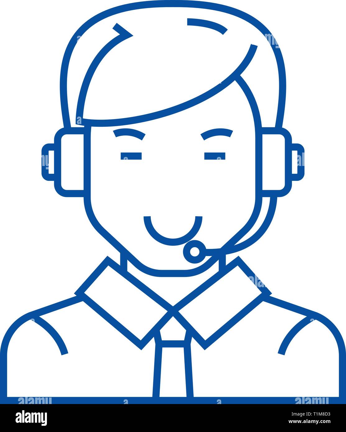Man with headset line icon concept. Man with headset flat vector symbol ...