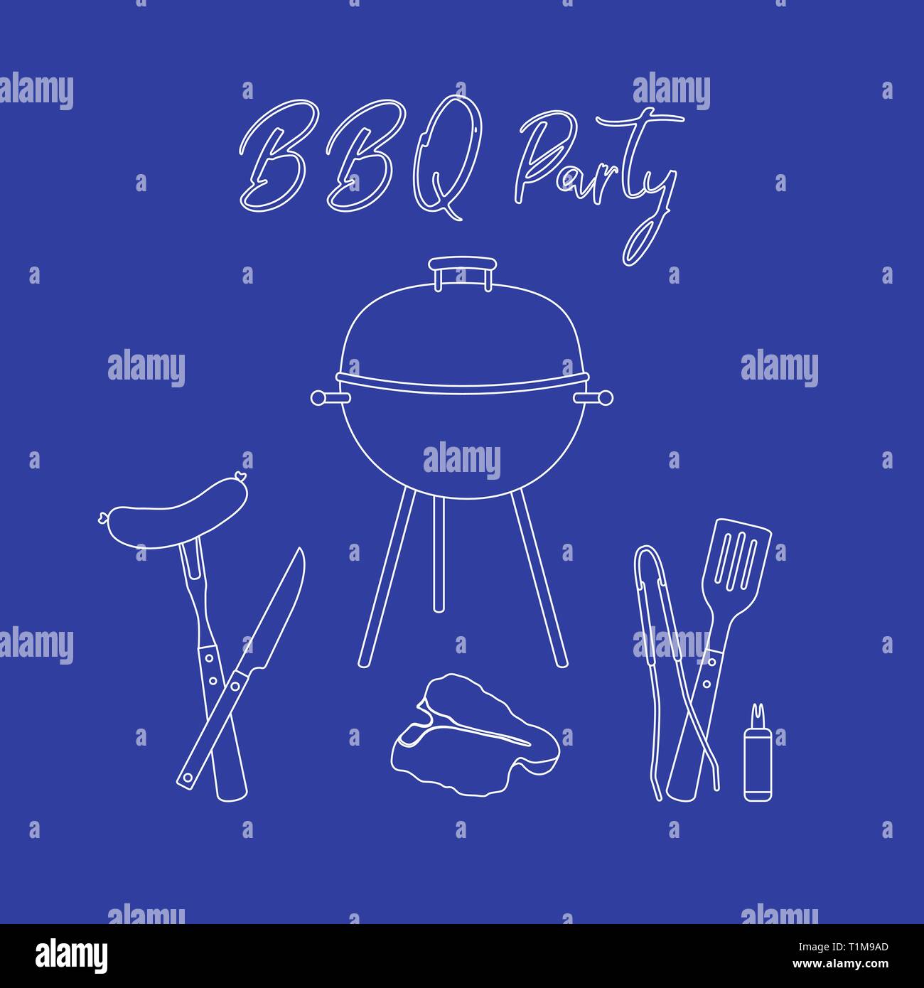 Vector illustration with grill and barbecue tools. BBQ party background ...