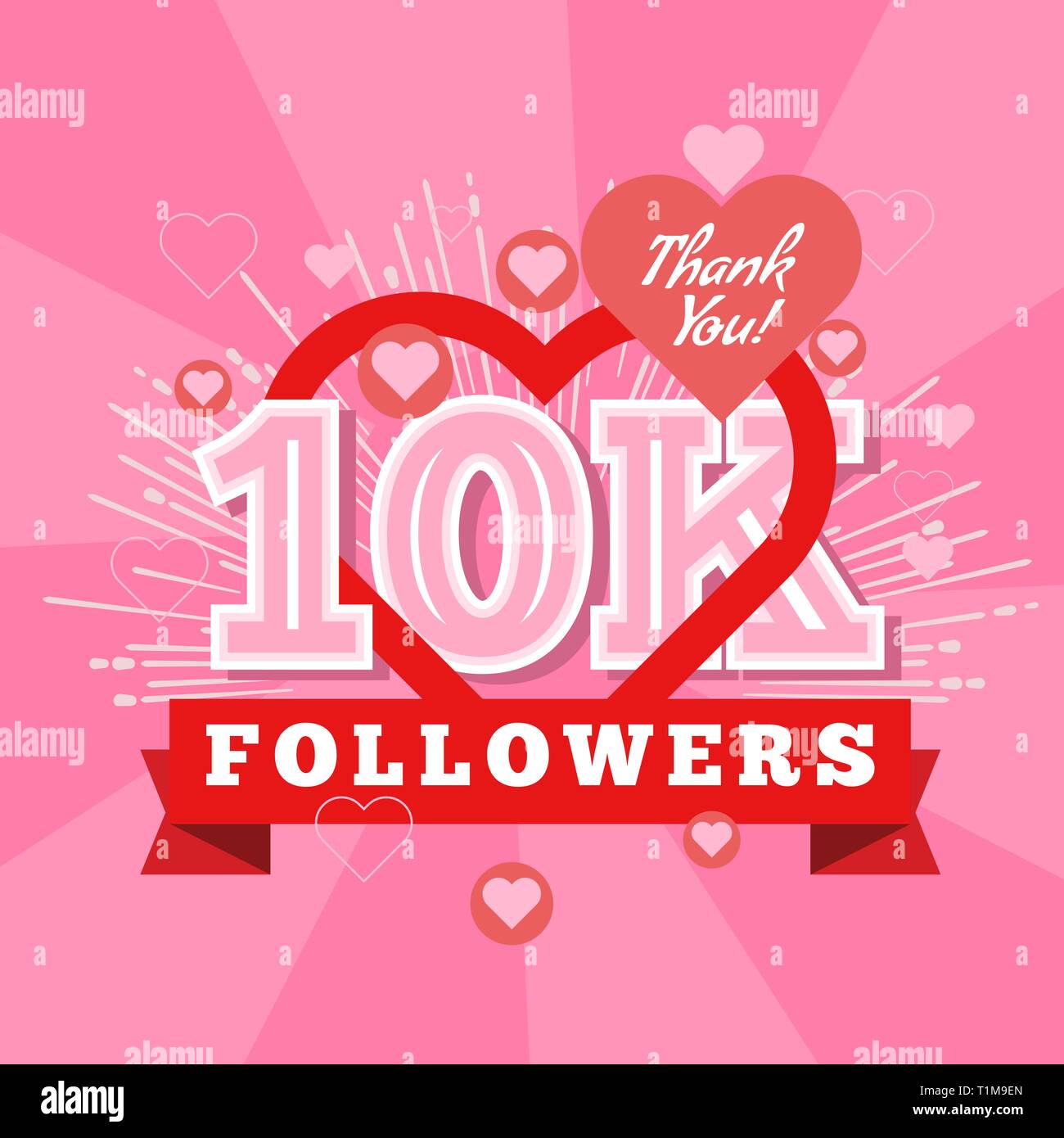 10k Followers And Thank You Banner Background With Heart Bubble Icons