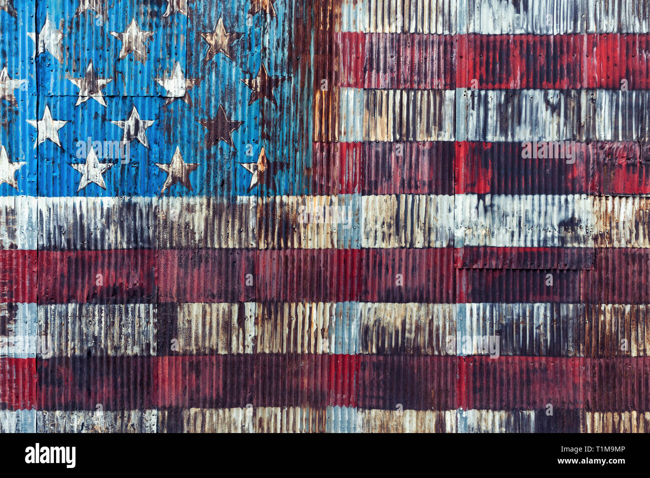 Vintage, rusted American flag painted on corrugated wall Stock Photo ...