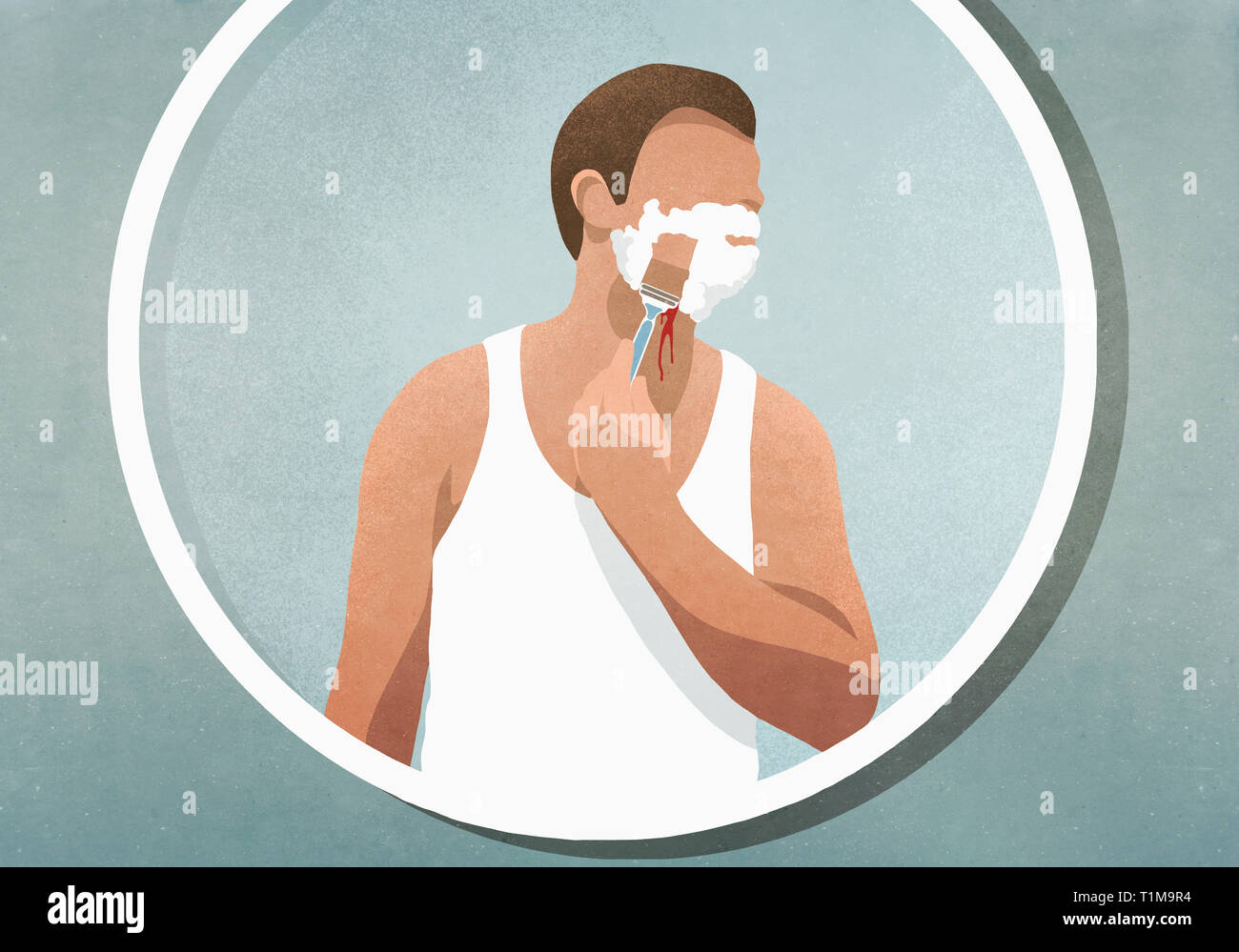 Man shaving his face, bleeding in mirror Stock Photo - Alamy