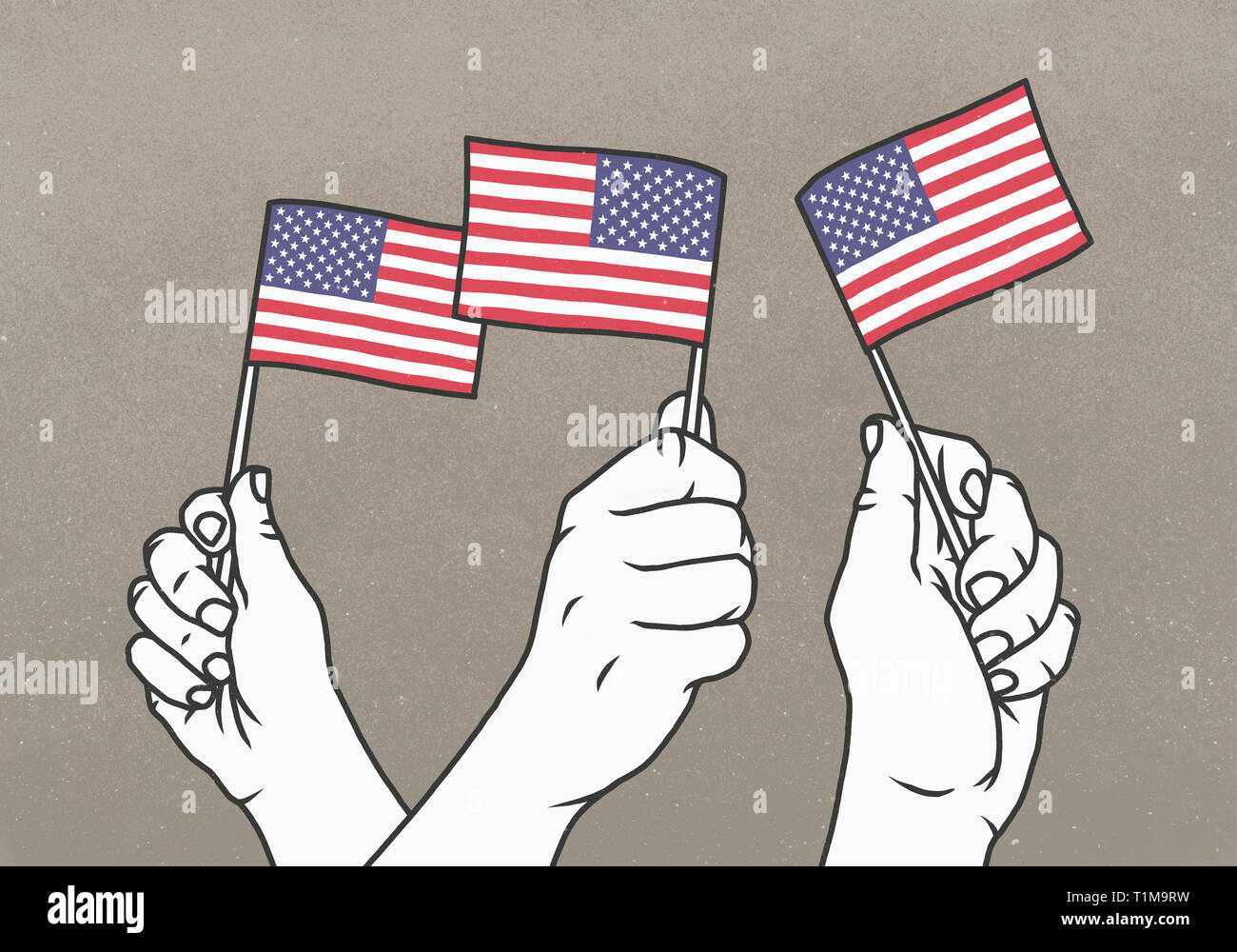 Hands waving small American flags Stock Photo - Alamy