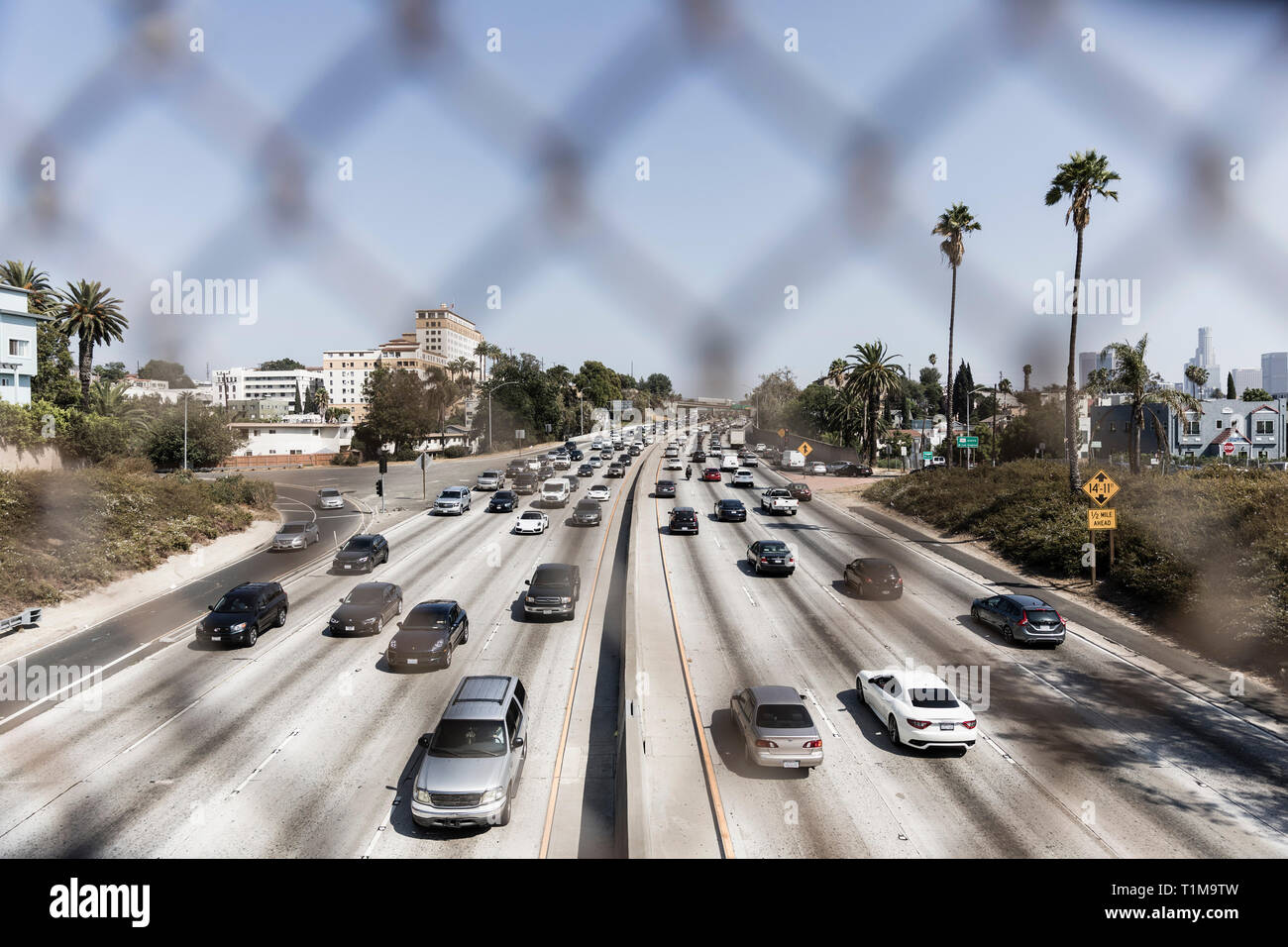 Cars driving along sunny freeway, Los Angeles, California, USA Stock ...
