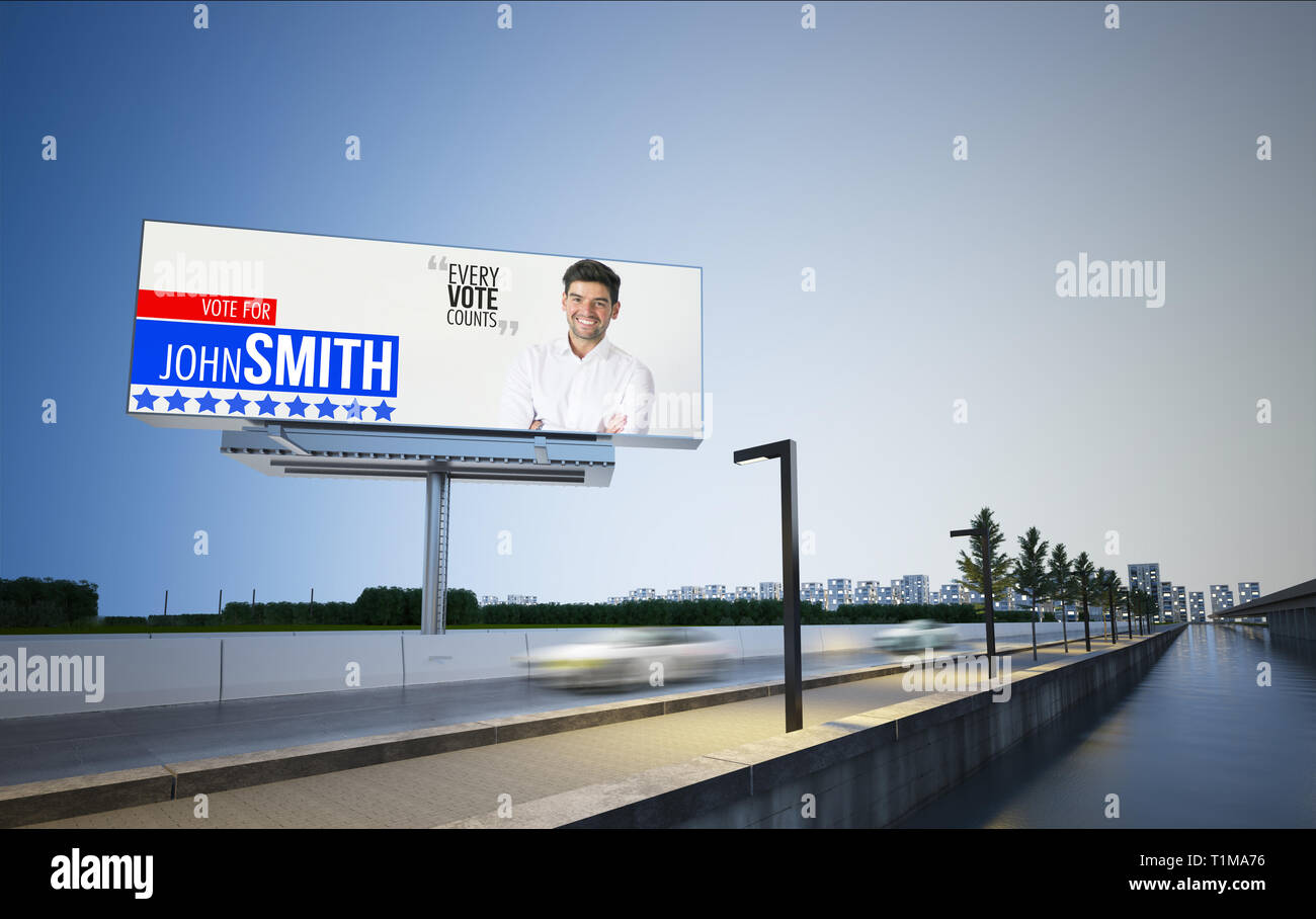 political marketing billboard on highway 3d rendering mockup Stock ...