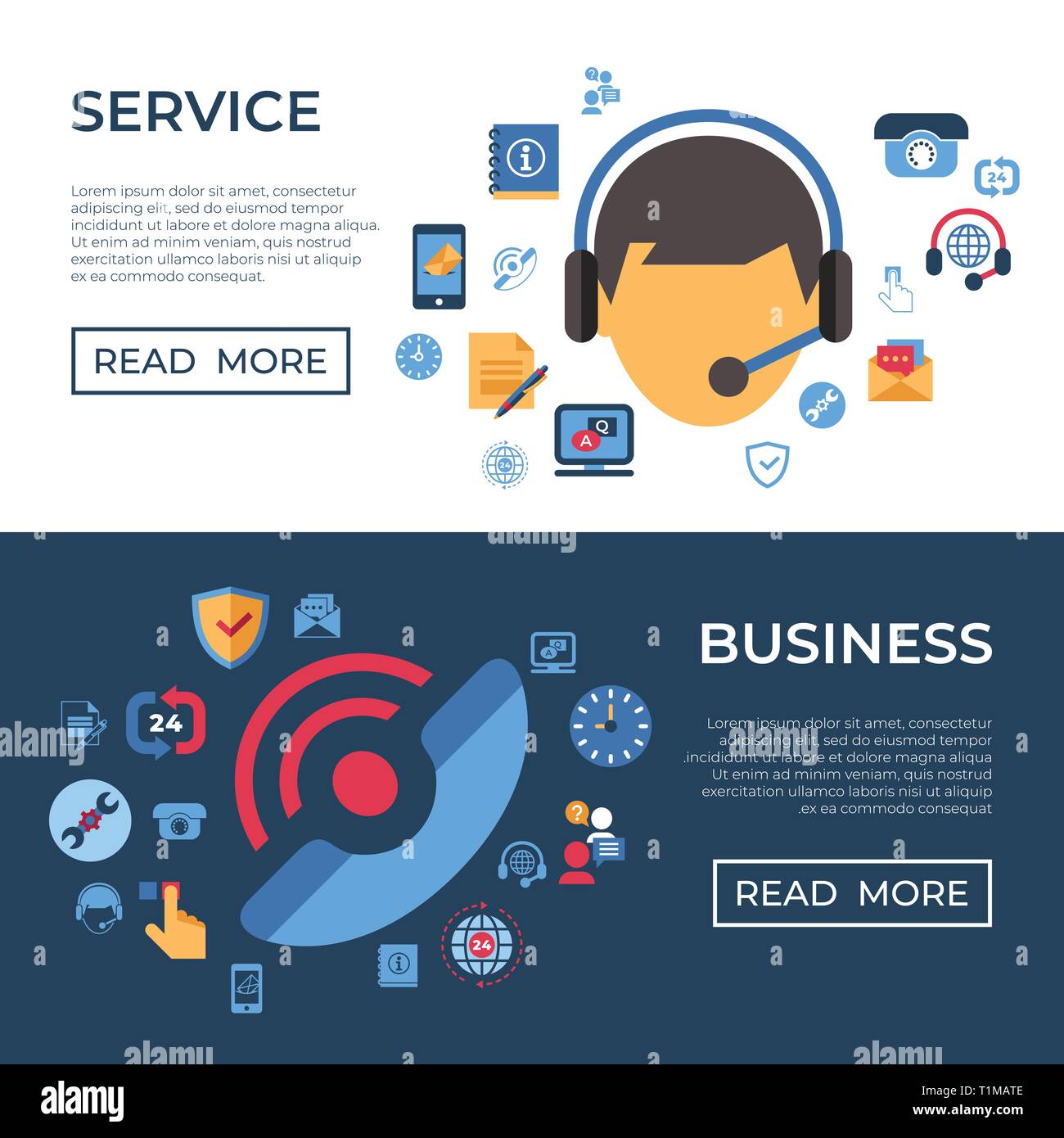 Call center and business feedback support icons infographics, digital ...