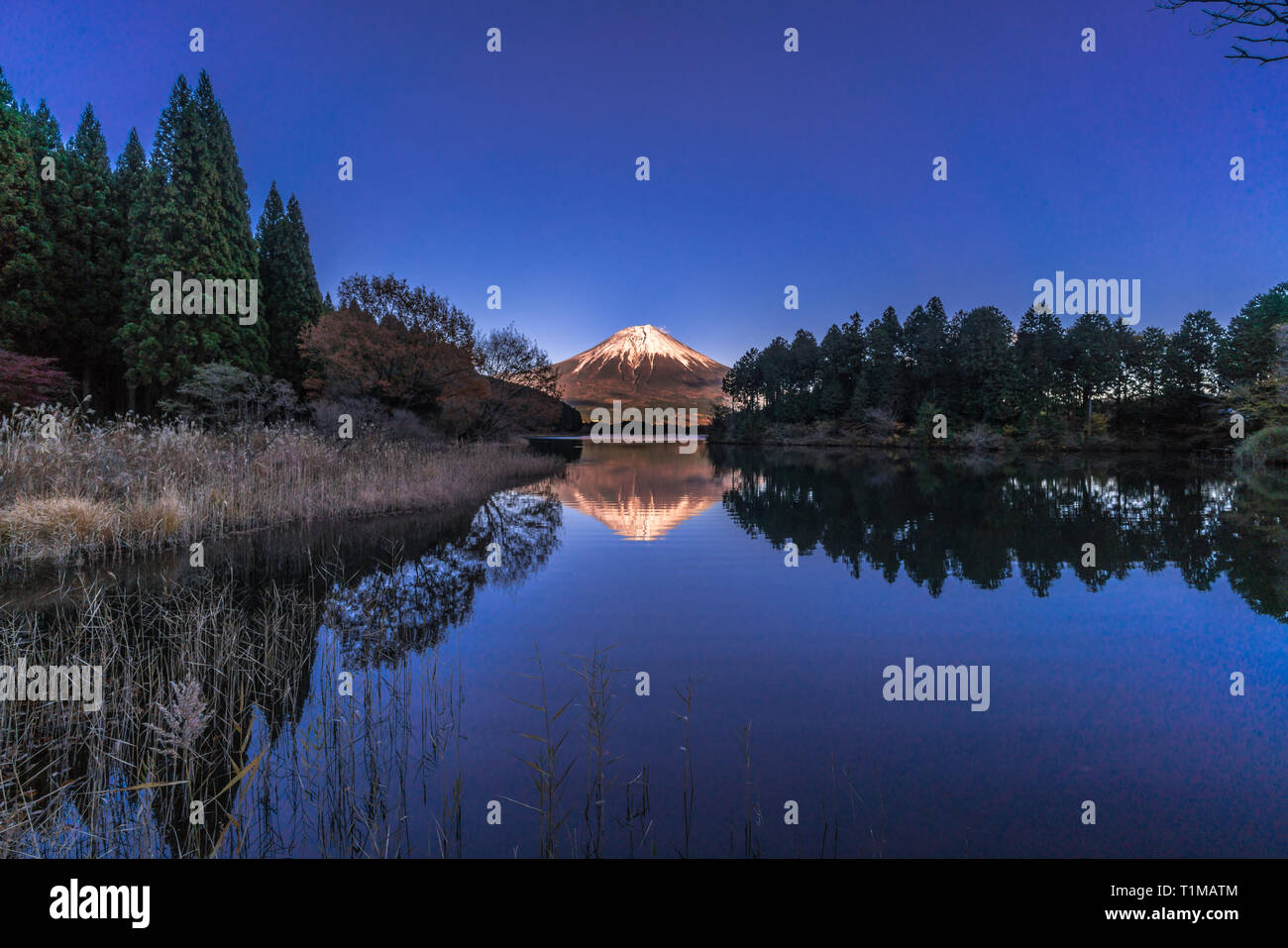Beautiful clear sky Sunset at Tanuki Lake (Tanukiko). Mount Fuji ...