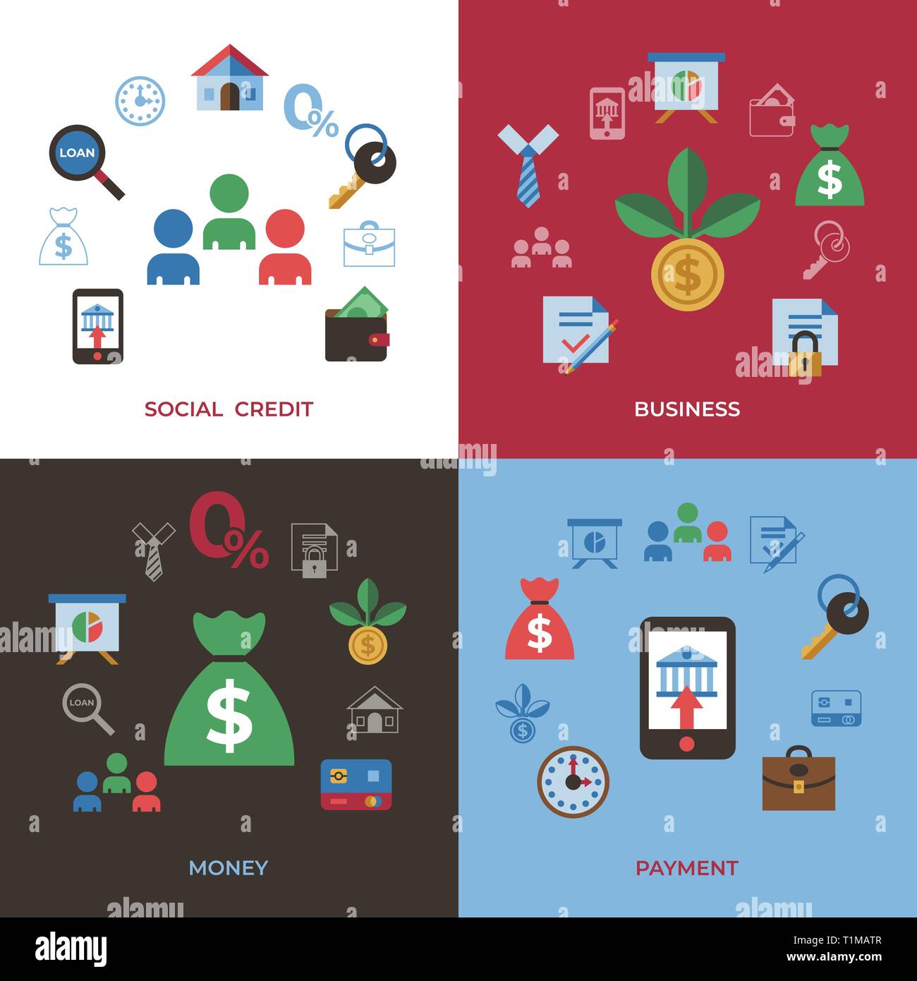 Social score credit and banking payment icons infographics, digital ...