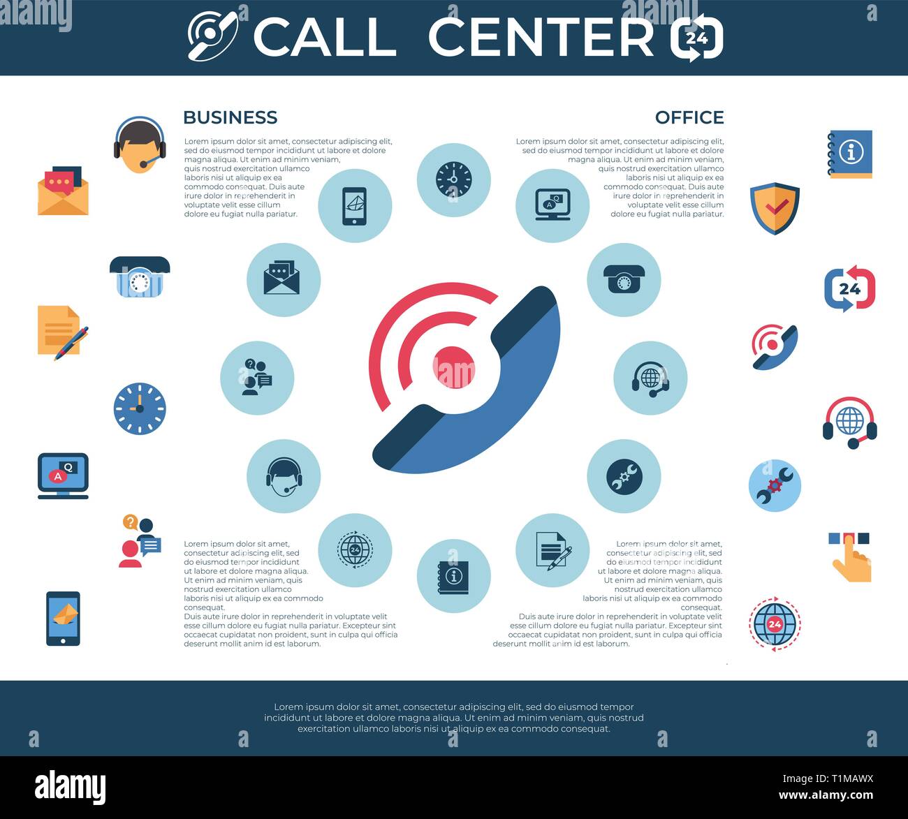 Call center and business feedback support icons infographics, digital ...