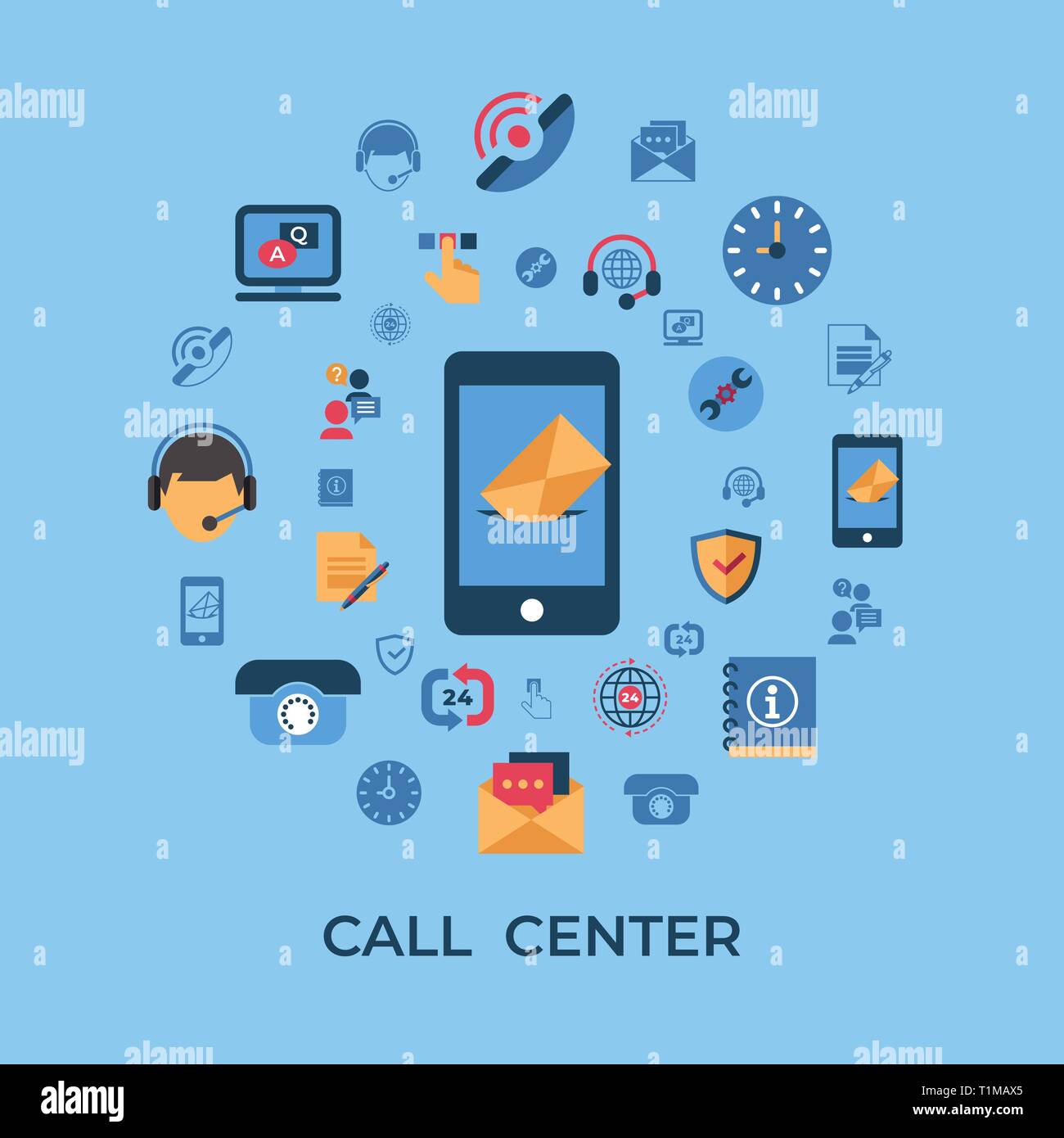 Call center and business feedback support icons infographics, digital ...
