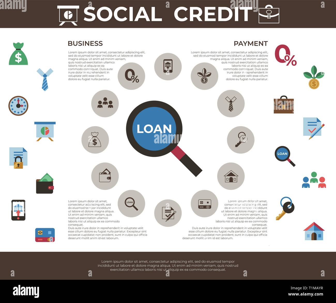 Social score credit and banking payment icons infographics, digital ...