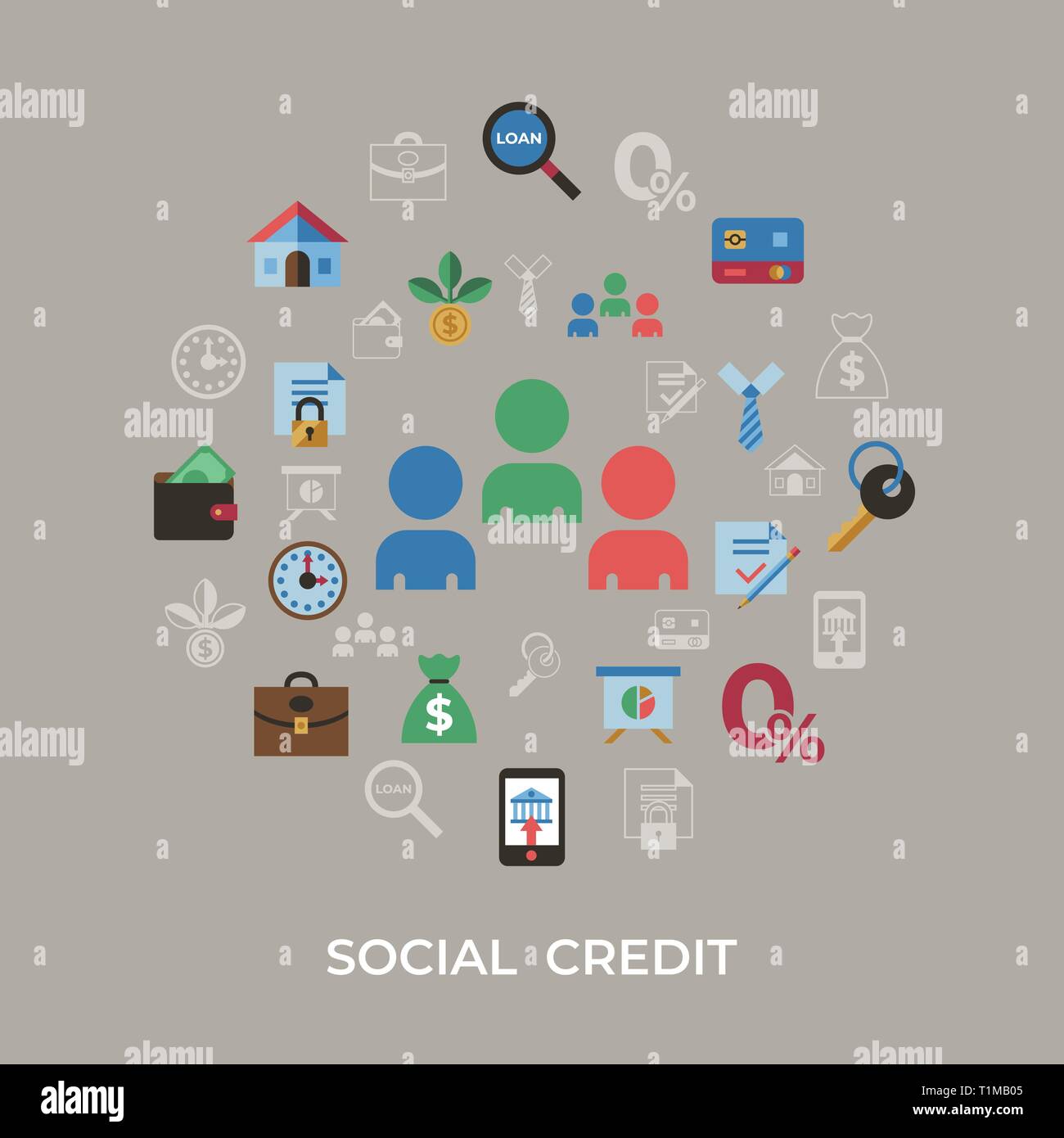 Social score credit and banking payment icons infographics, digital ...