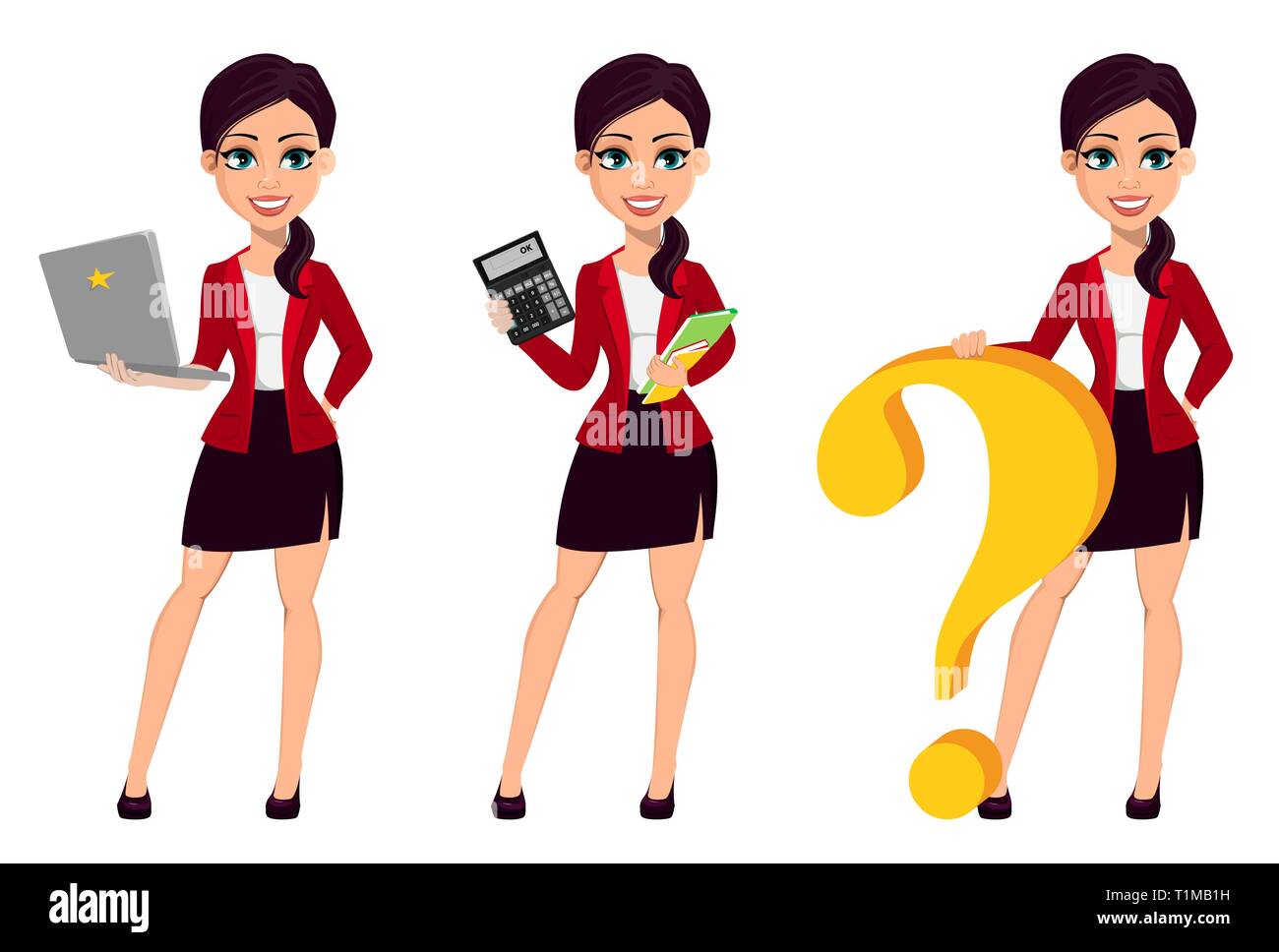 Businesswoman cartoon character, set of three poses. Confident young ...