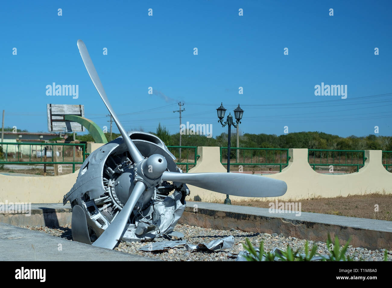 Wrecked aircraft engine and propeller at the Giron Museum, Cuba Stock ...