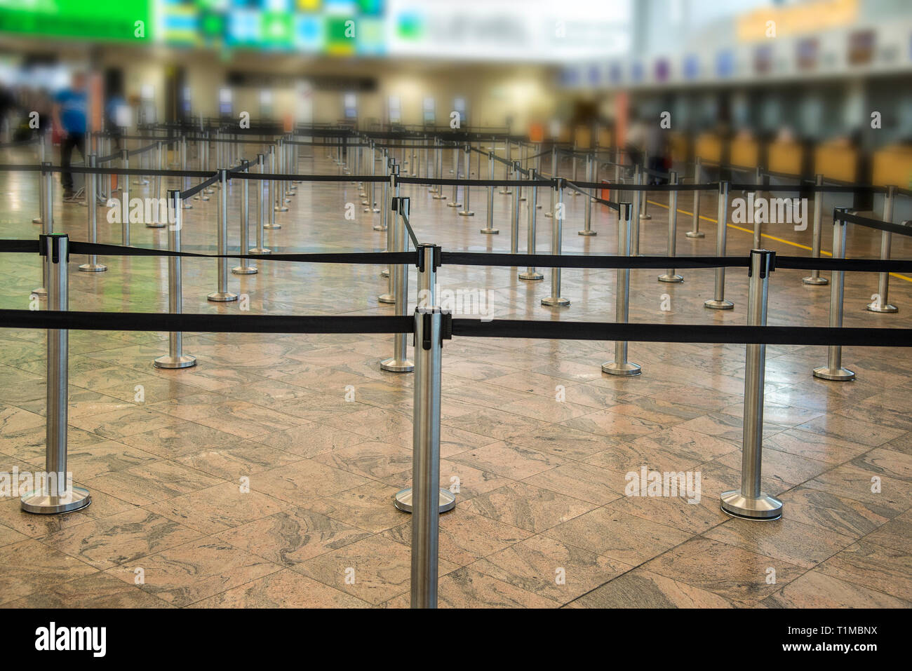 Waiting lines in the airport or banks and security post for passenger ...