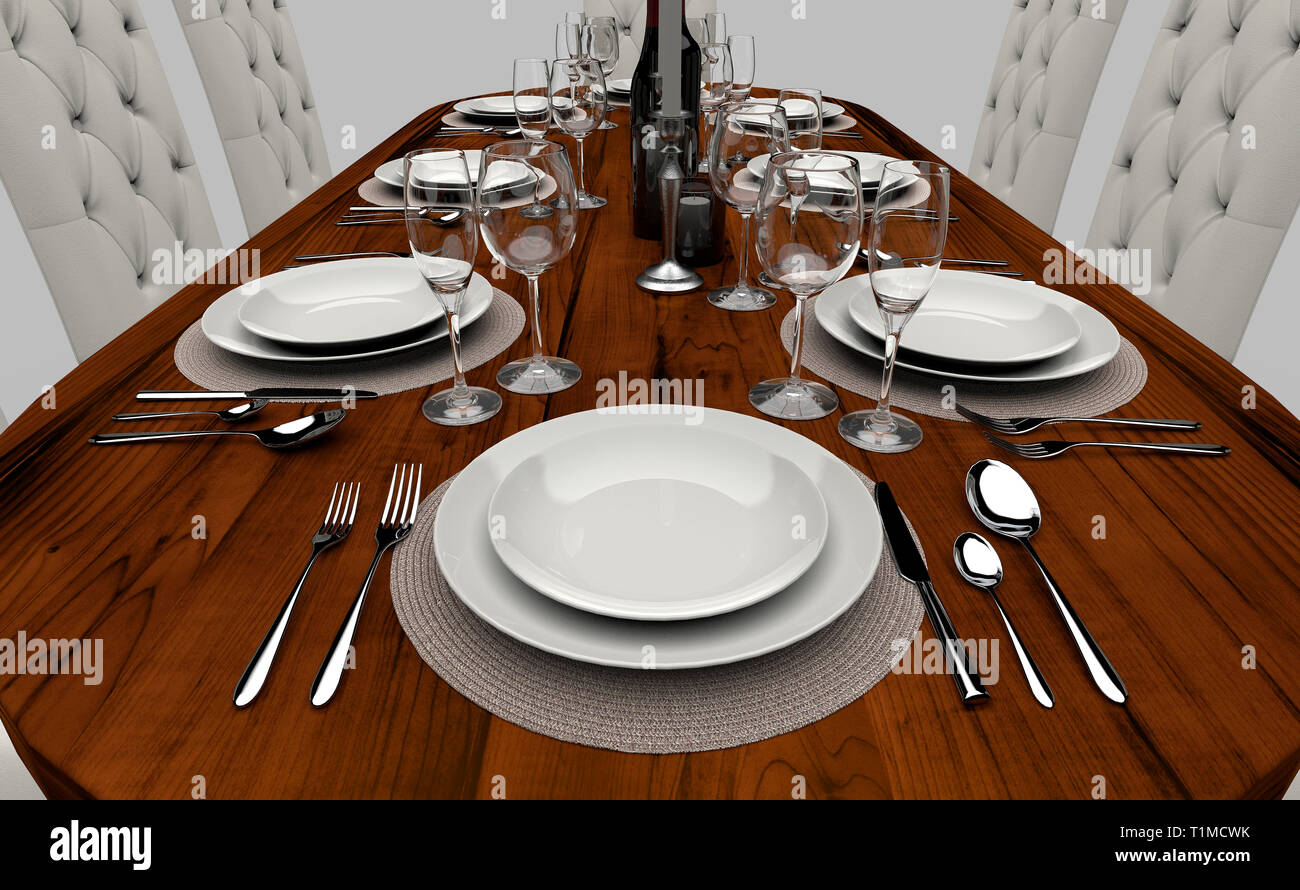 fancy dinner table isolated on white back ground, 3d illustration Stock ...