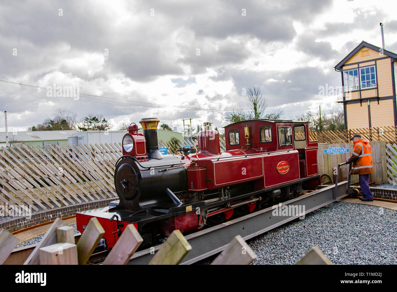 Engineer manually turning the Mark Timothy steam locomotive on a ...