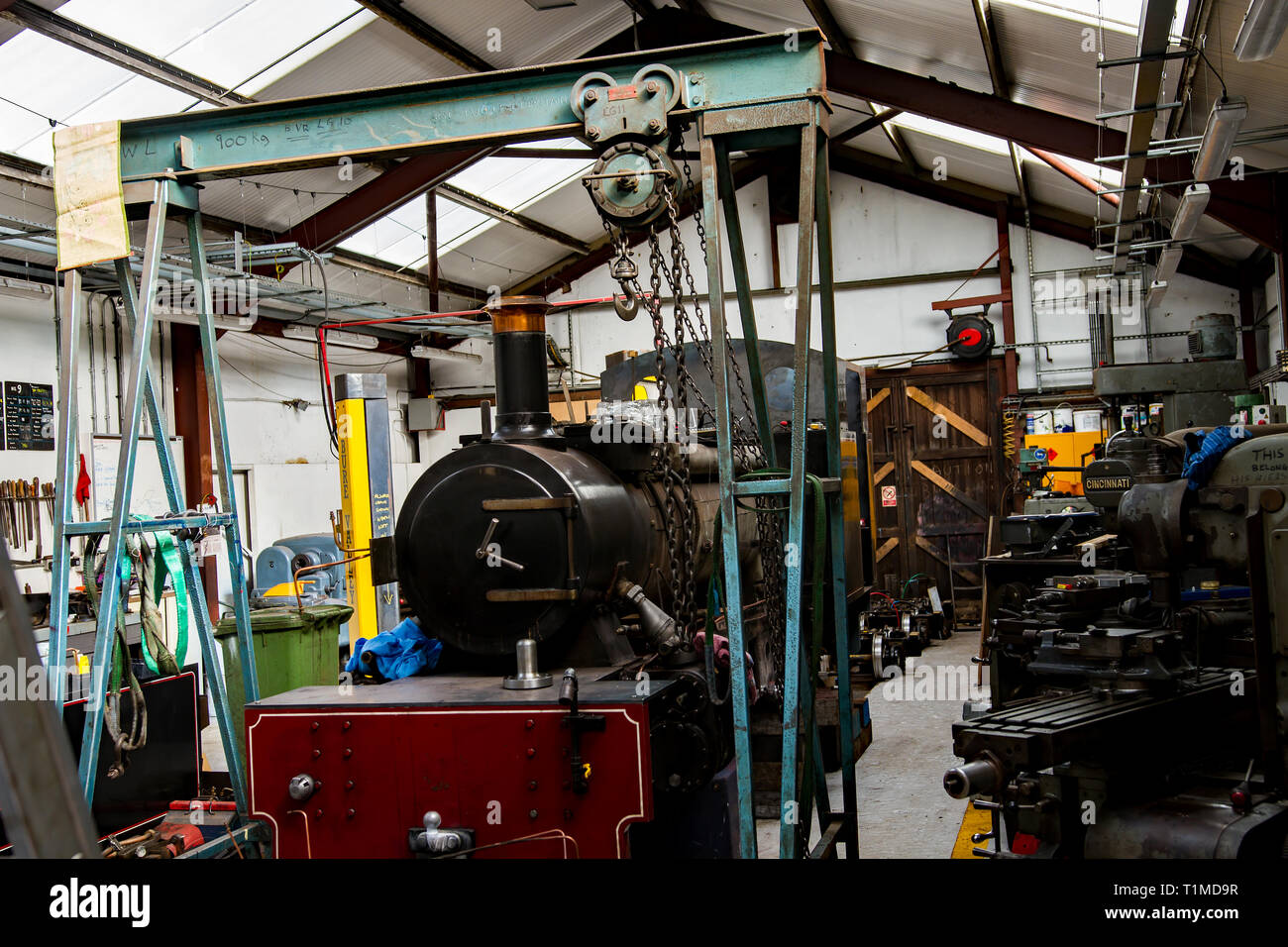Small steam locomotive used on the Bure Valley Railway in the workshop ...