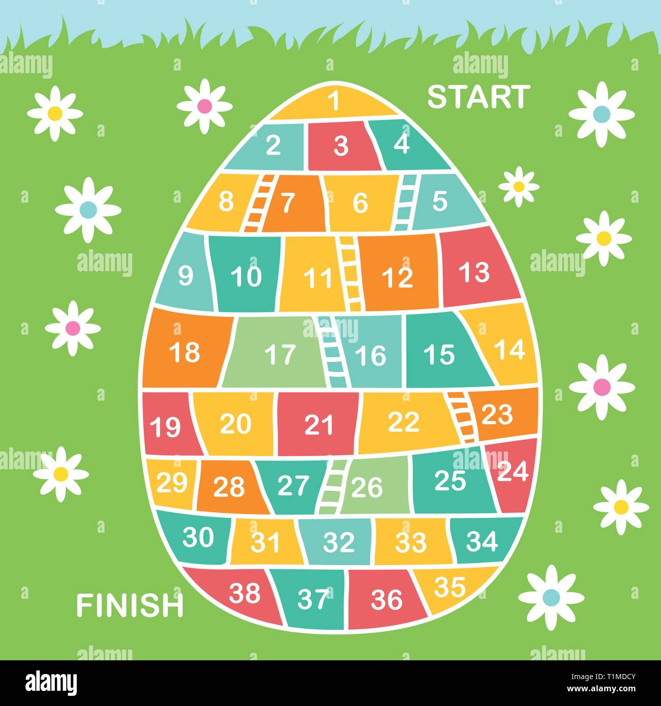 Vector cartoon style illustration of kids Easter board game with ...