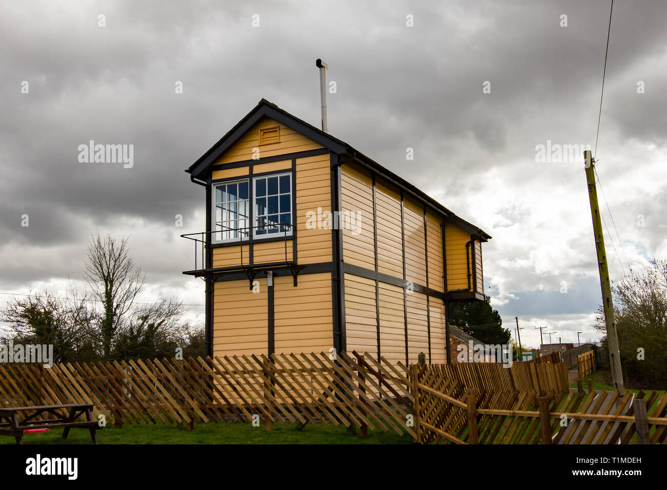 The back end of the signal house and signal box on the railway line at ...