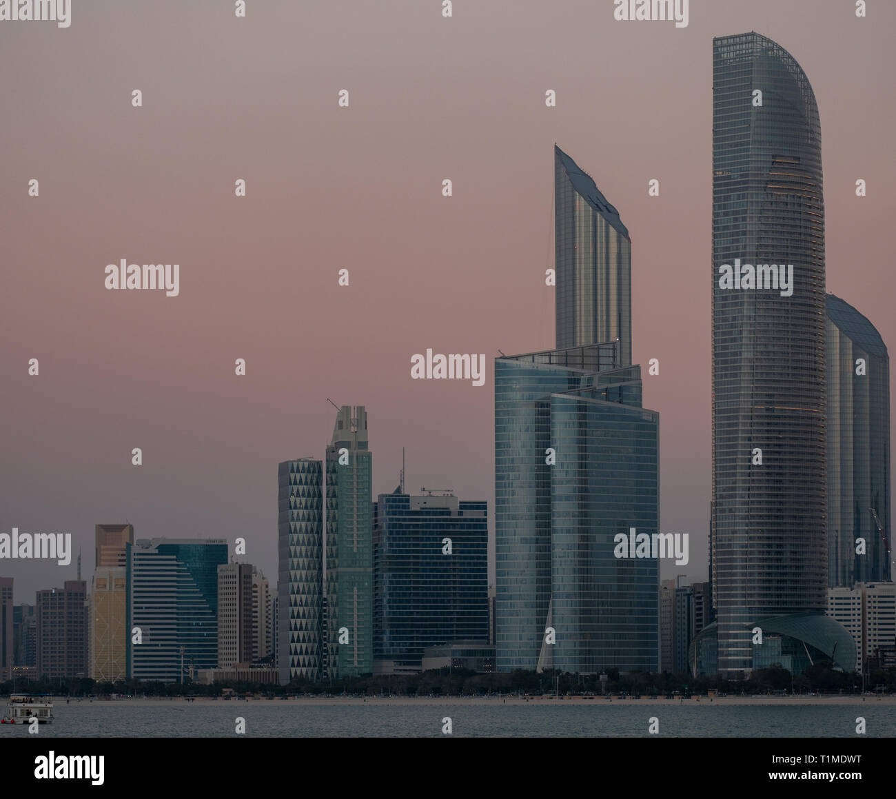 Abu Dhabi Seascape, High rise buildings of Abu Dhabi City at Evening ...