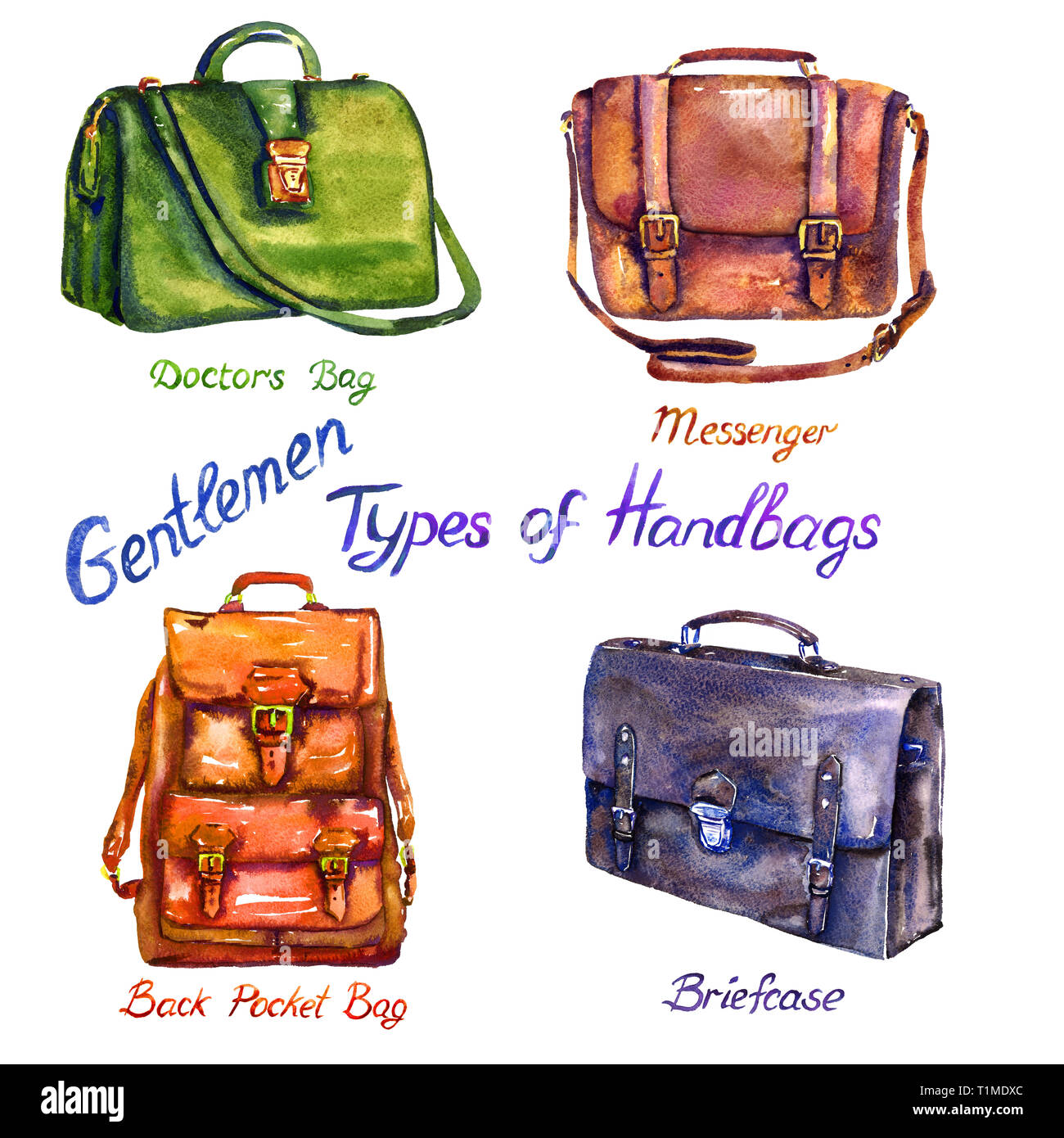 Set types of handbags (gentlemen): doctors, messenger, back pocket and ...