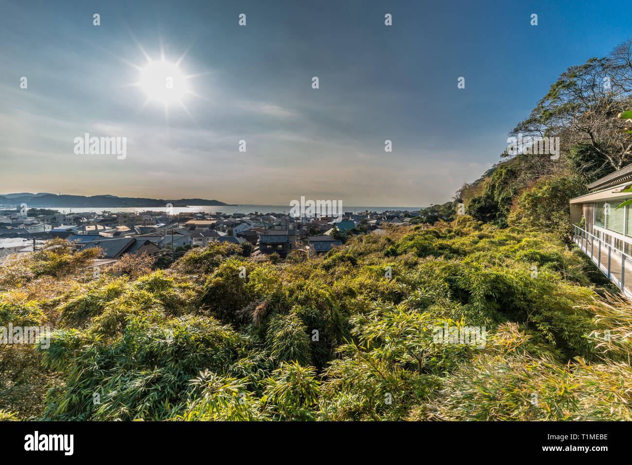 Early morning view of Kamakura, Yuigahama Beach and Sagami bay from ...