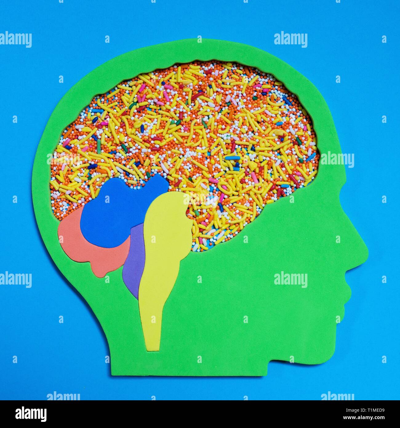 Conceptual image illustrating sugar and the brain Stock Photo - Alamy
