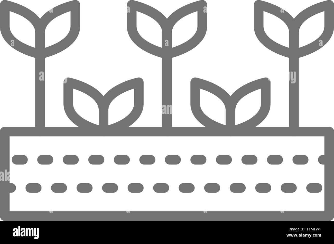 Field with plants, farmland, garden, agricultural landscape line icon ...