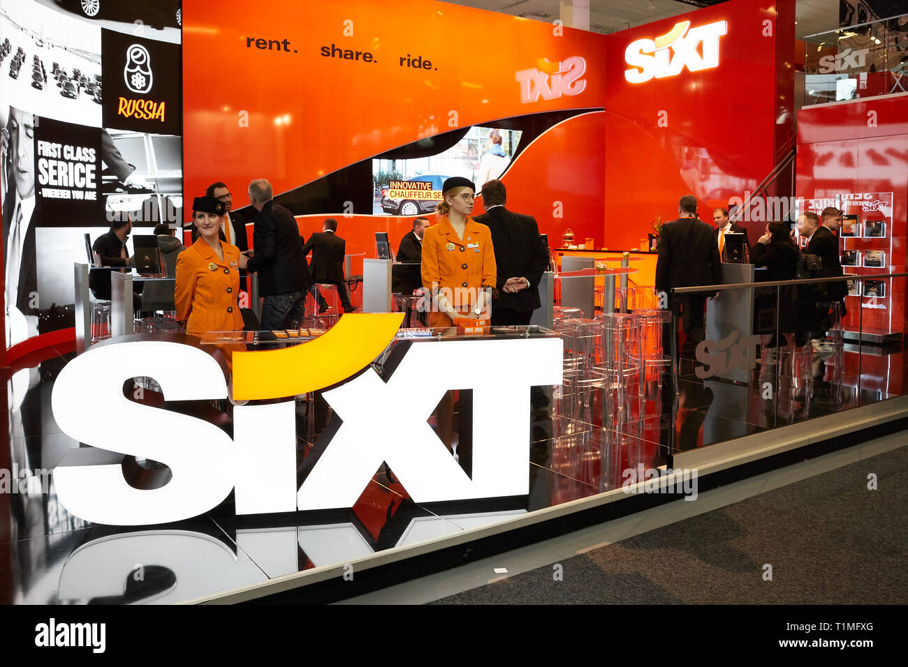 08.03.2019, Berlin, Berlin, Germany - SIXT booth at the ITB in Berlin ...