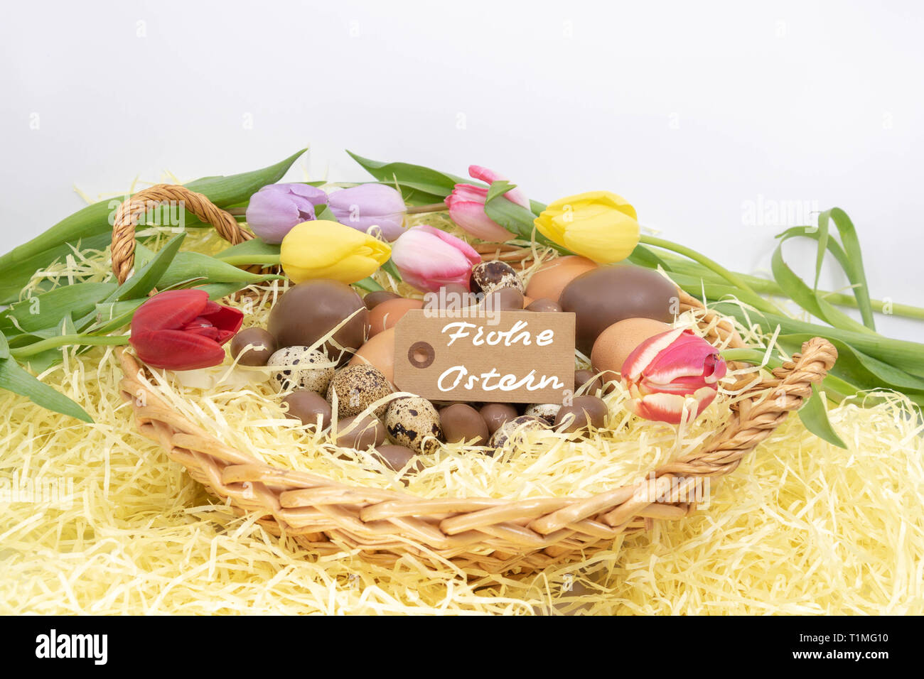 Happy Easter (Frohe Ostern is Happy Easter written in German) on a ...