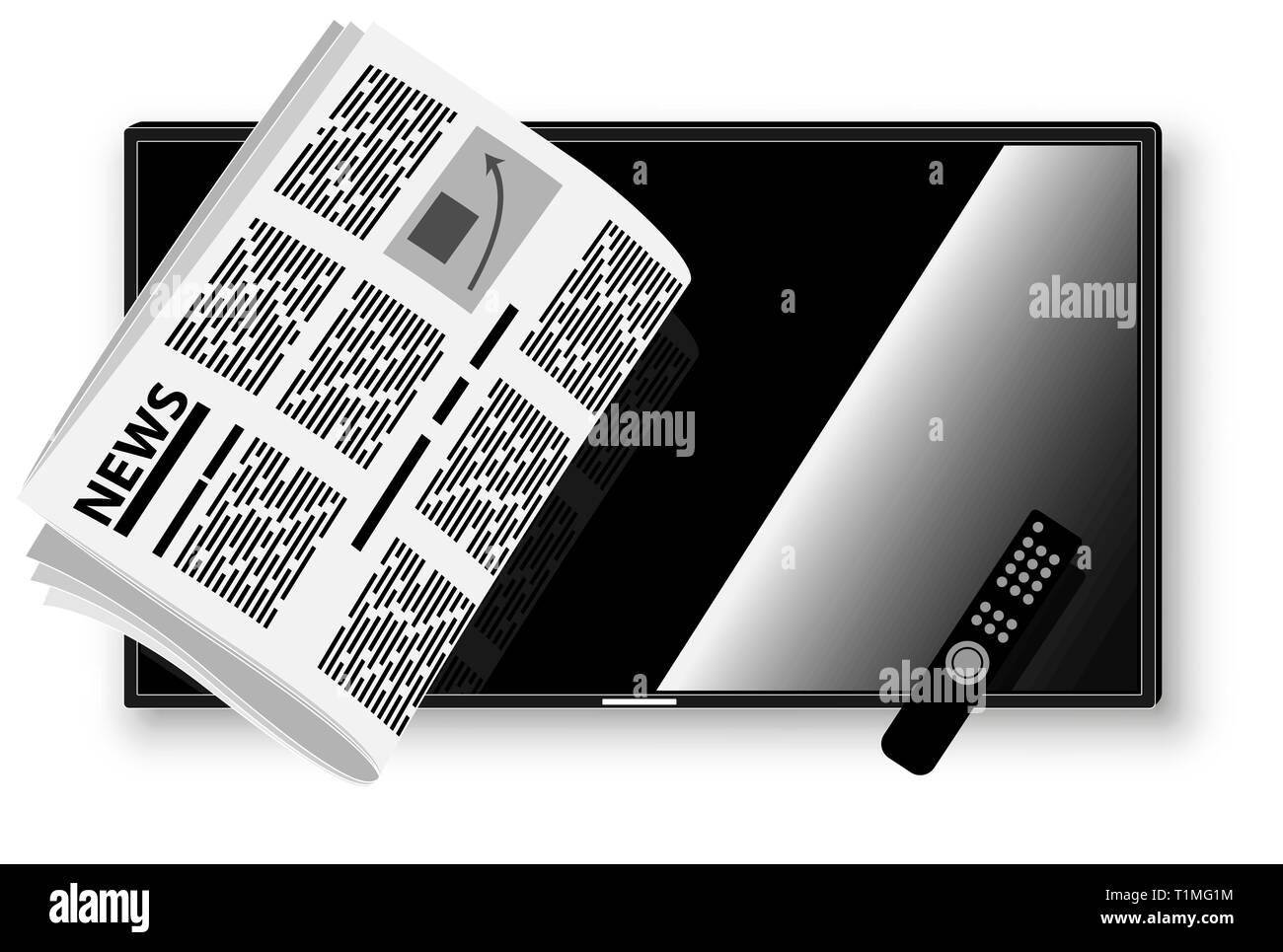 Modern TV and folded newspaper on its background. News and important ...