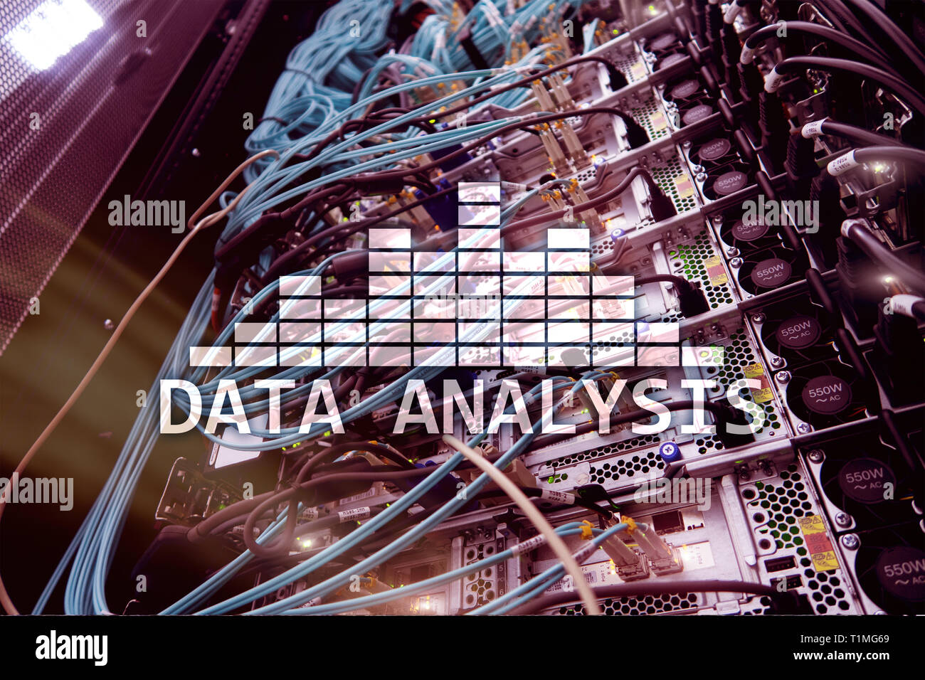 Big Data analysis text on server room background. Internet and modern ...