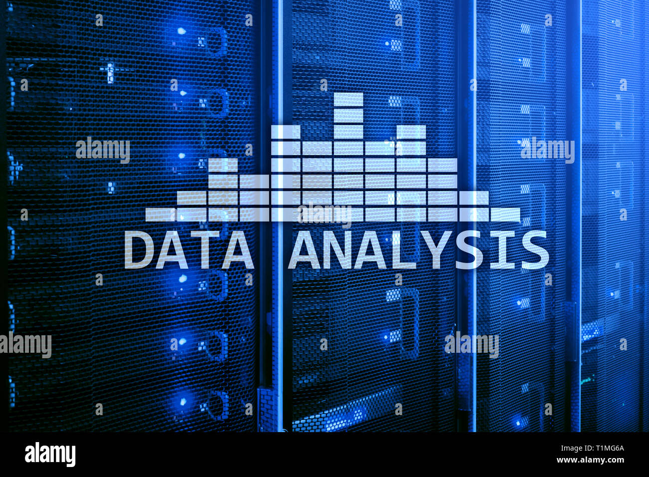 Big Data analysis text on server room background. Internet and modern ...